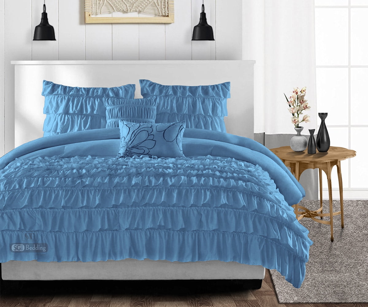 SGI Full Multi Ruffle Comforter Set Microfiber Mediterranean Blue 3 ...