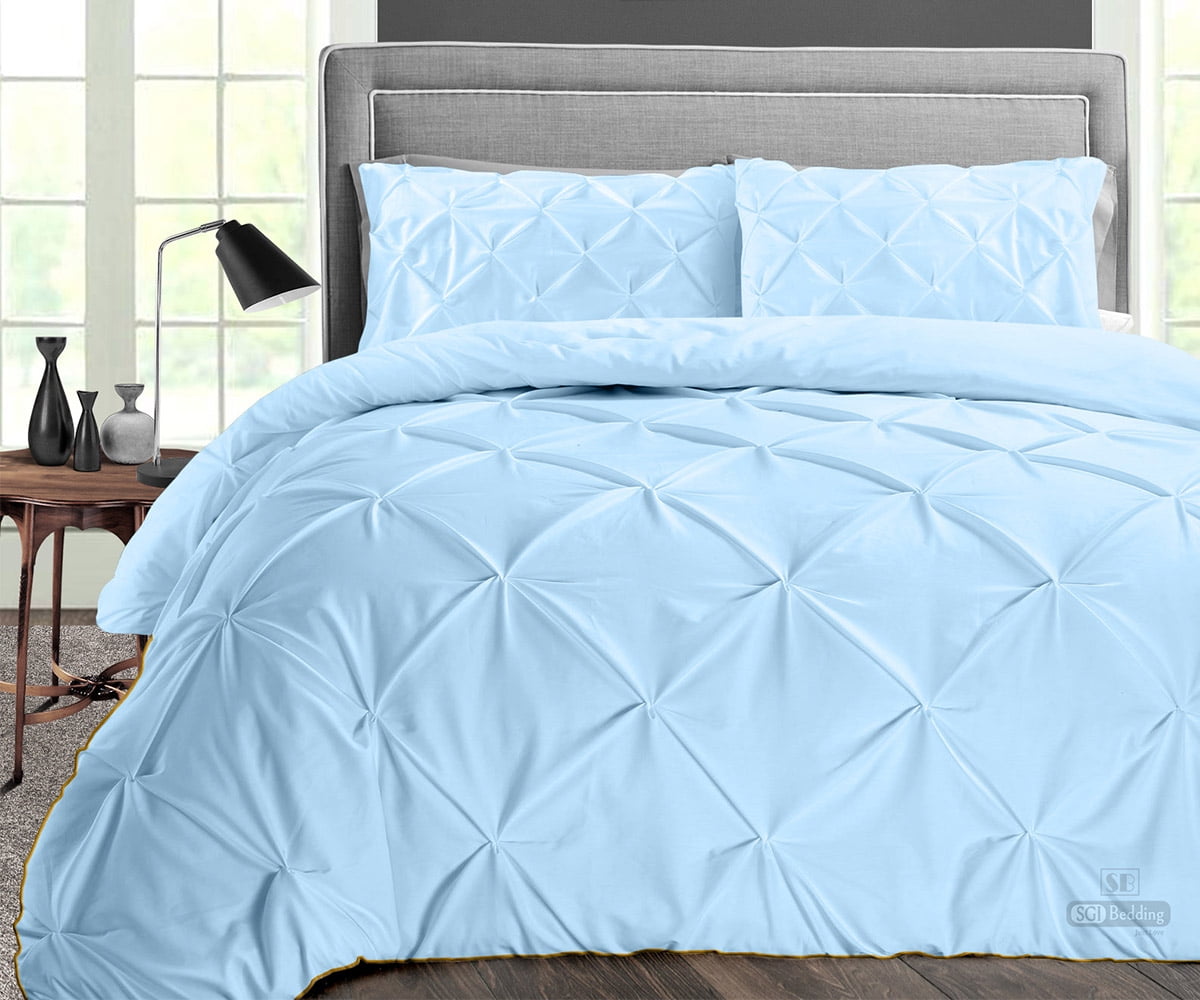 SGI Microfiber Comforter Set Full Size Light Blue Pinch 3 Piece ...