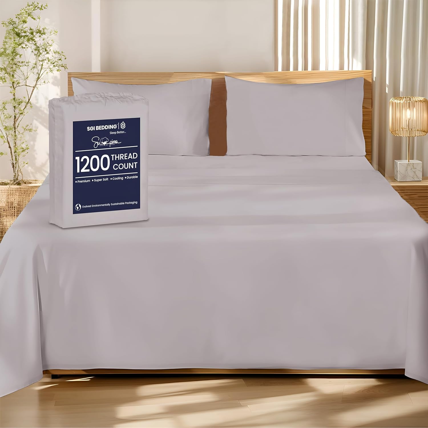 SGI bedding 4 Piece100% Supima Cotton Sheets Twin Size - 1200 Thread Count, Ultra Luxury Cotton ...