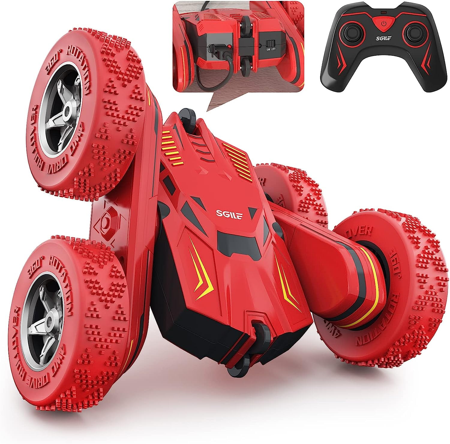 SGILE RC Stunt Car Toy, Remote Control Car with 2 Sided 360 Rotation ...