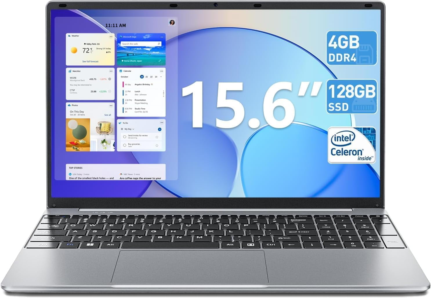 SGIN 15.6inch Laptop, 4GB DDR4, 128GB SSD, Windows 11, 2.5 Ghz Intel Celeron, HD IPS - Walmart.com