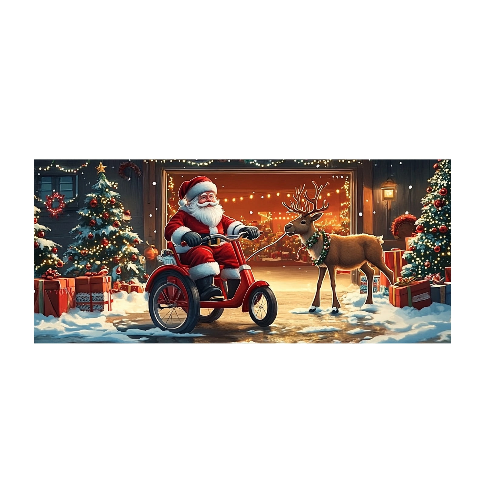 SGJHEQ Santa Drives A Motorcycle Garage Banner For Christmas Happy ...