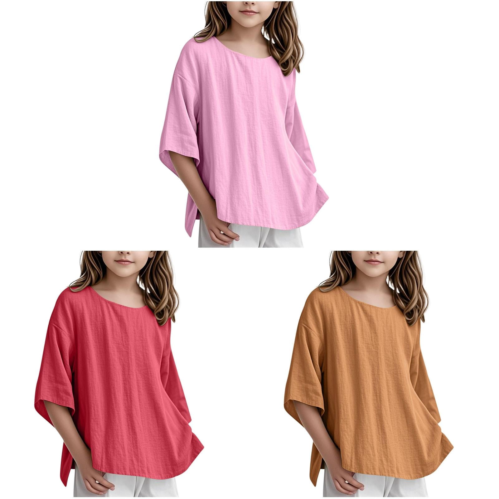 SGMVNU 3Packs 3Rd Birthday Girl Children Girls' Shirt 3/4 Sleeve Linen Blouse Leisure Top Top ...