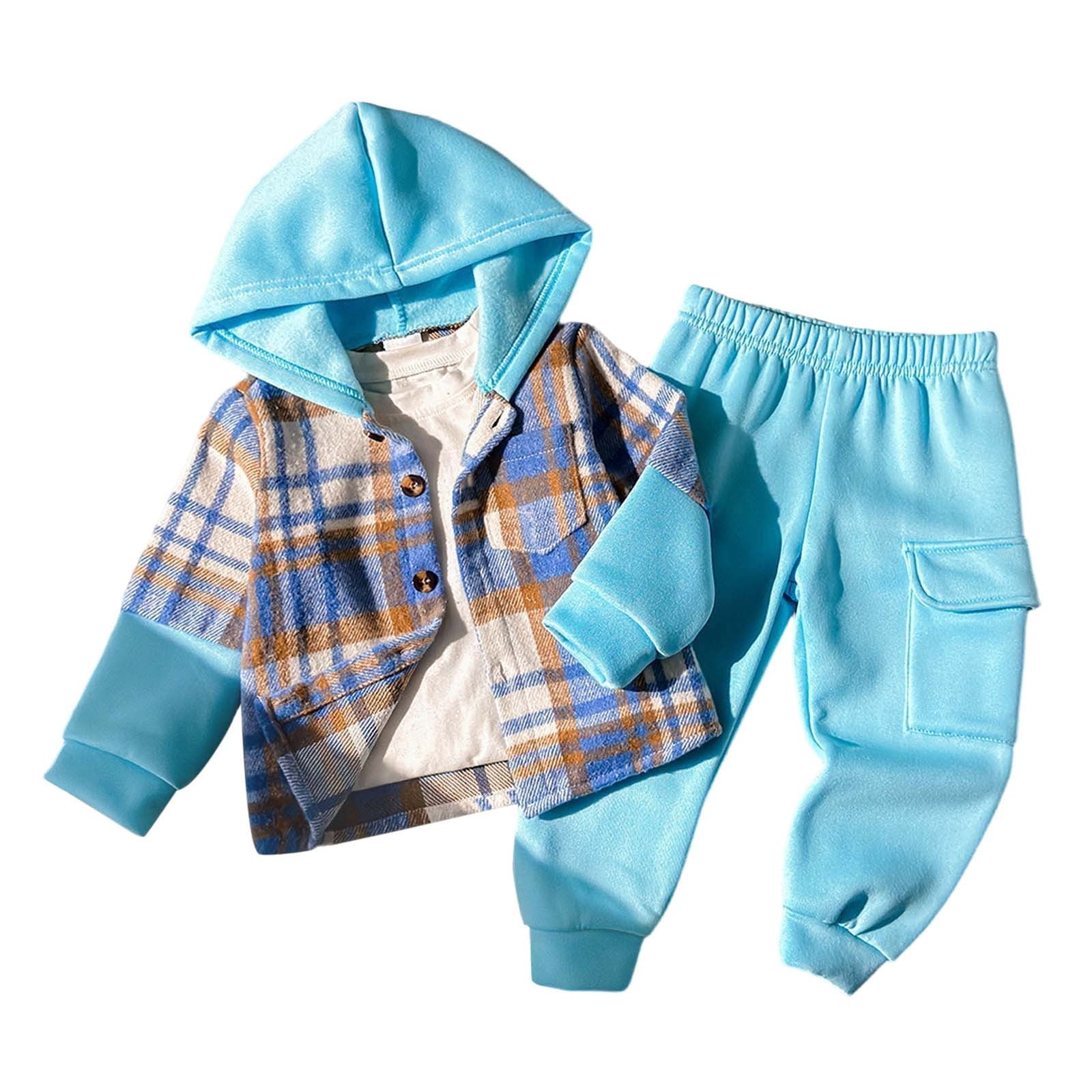 SGMVNU Boys Clothes 2 Piece Sweatsuit Set Hoodie Flannel Plaid Shirt ...