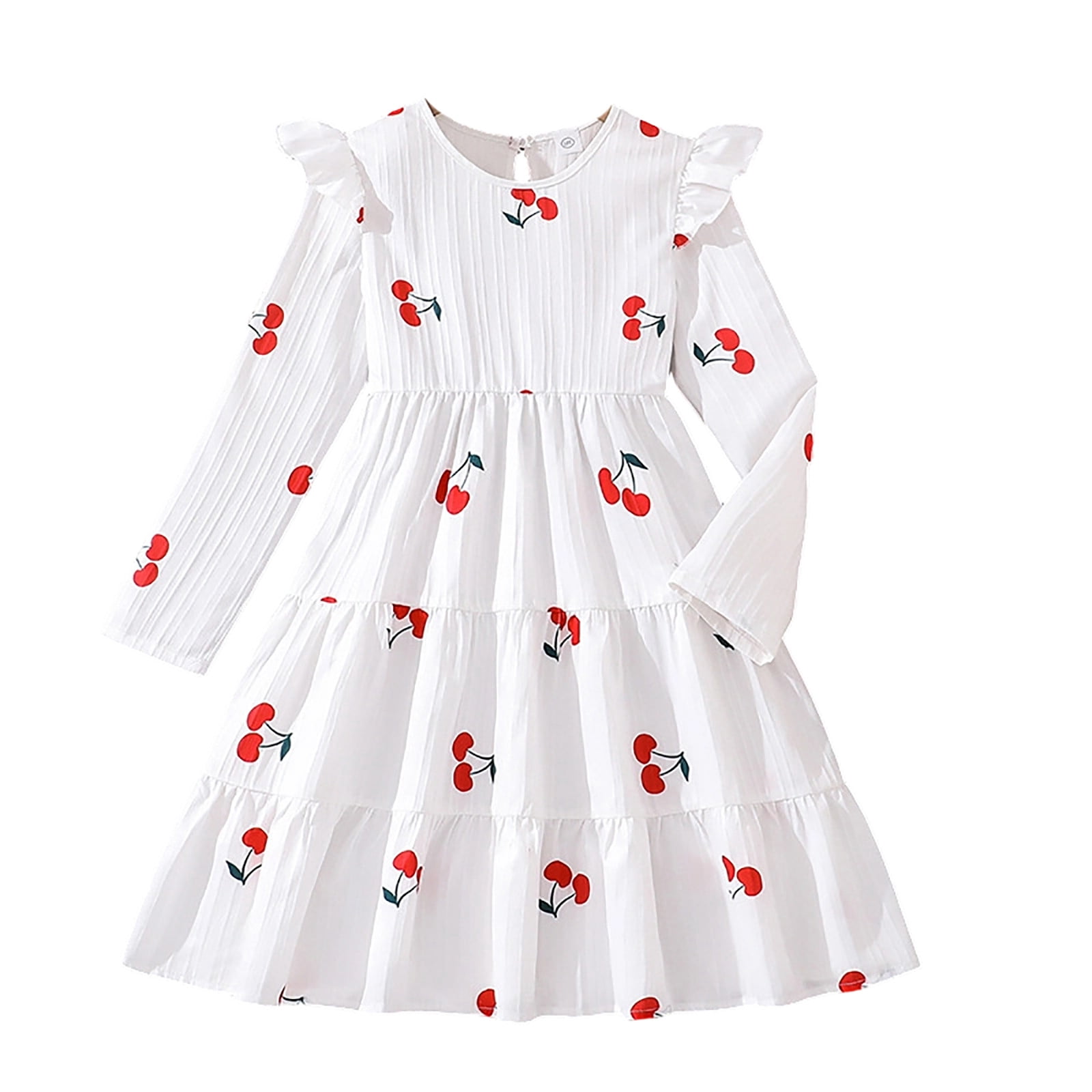 SGMVNU Girl Floral Dress Crewneck Long Sleeve Swing Dress Tiered Smoked ...