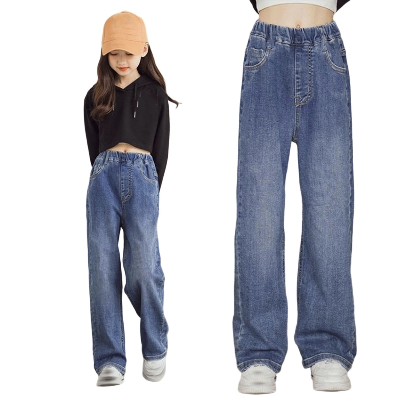 SGMVNU Girls Casual Jeans Straight Leg Wide Leg Denim for Everyday Wear ...