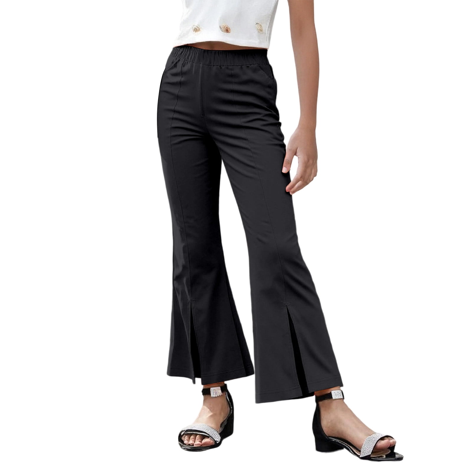 SGMVNU Girls Flared Pants With Front Slit High Waist Soft Stretch Denim ...