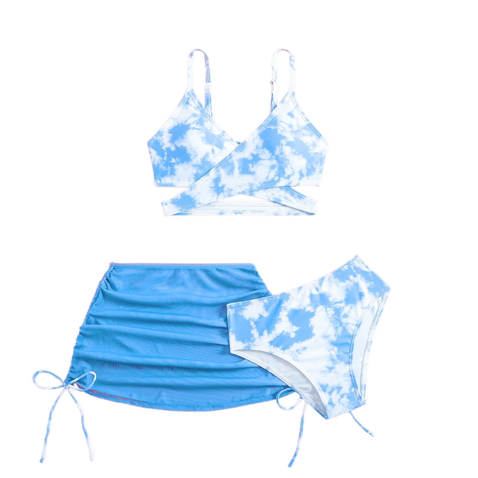 SGMVNU Girls Swimsuits 3 Piece Bathing Suit Allover Printed Criss Cross ...