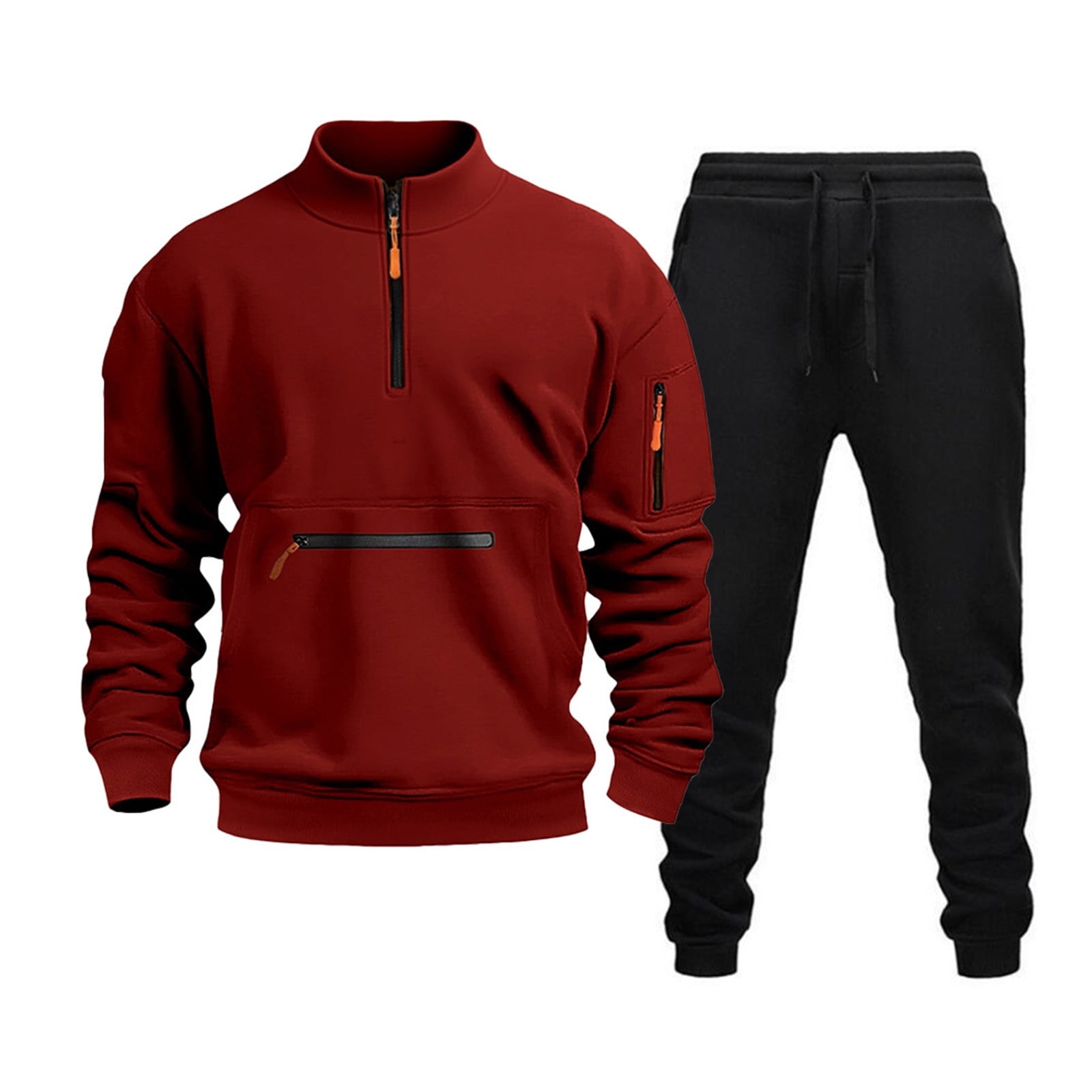 SGMVNU Mens Sweatsuit Soft Fall Winter Solid Sweatshirt For Outdoor ...