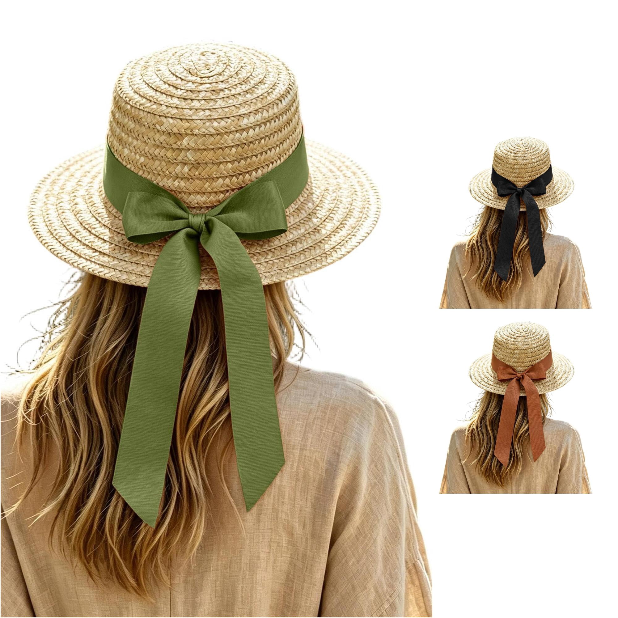 SGMVNU Summer Straw Sun Hats for Women with Bowknot, Wide Brim Retro ...