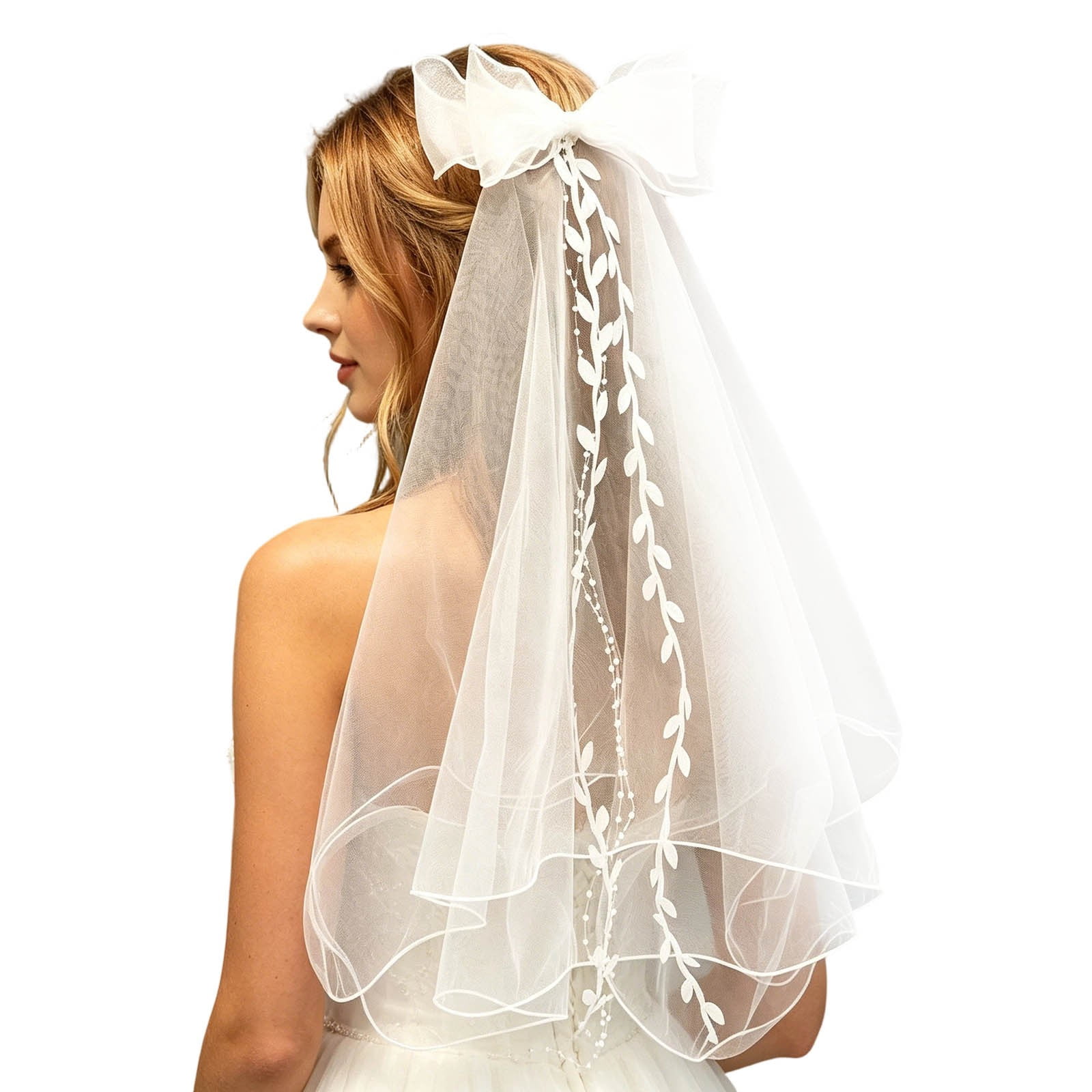 SGMVNU White Wedding Veil Pearl Rhinestone Bride Veils Bridal Veils ...