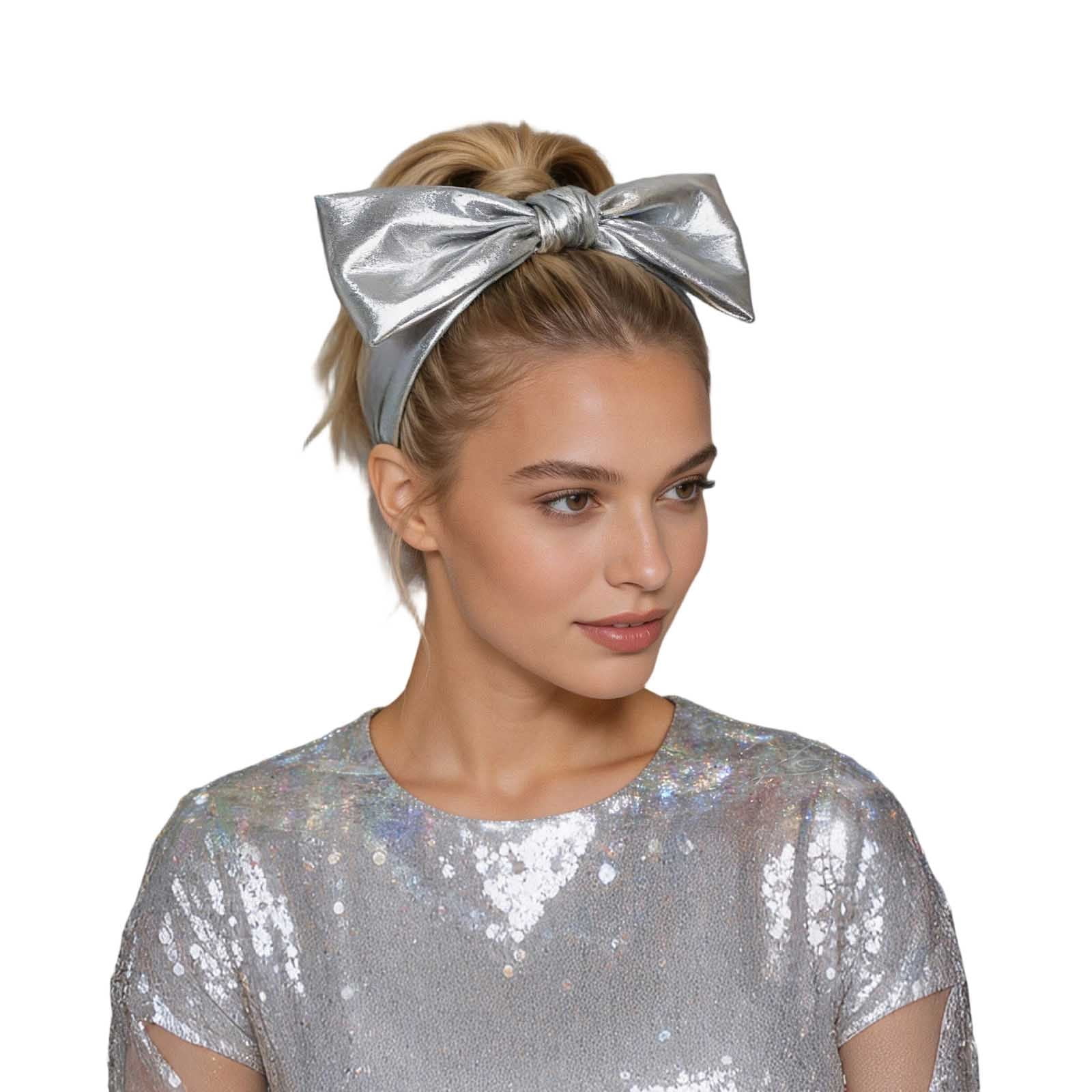 SGMVNU Wide Metallic Knotted Bow Headband Glitter Hair Accessory for ...