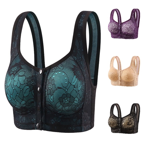 SGMVNU Women's Plus-Size Front-Closure Wire-Free Push-Up Bra with Fixed ...