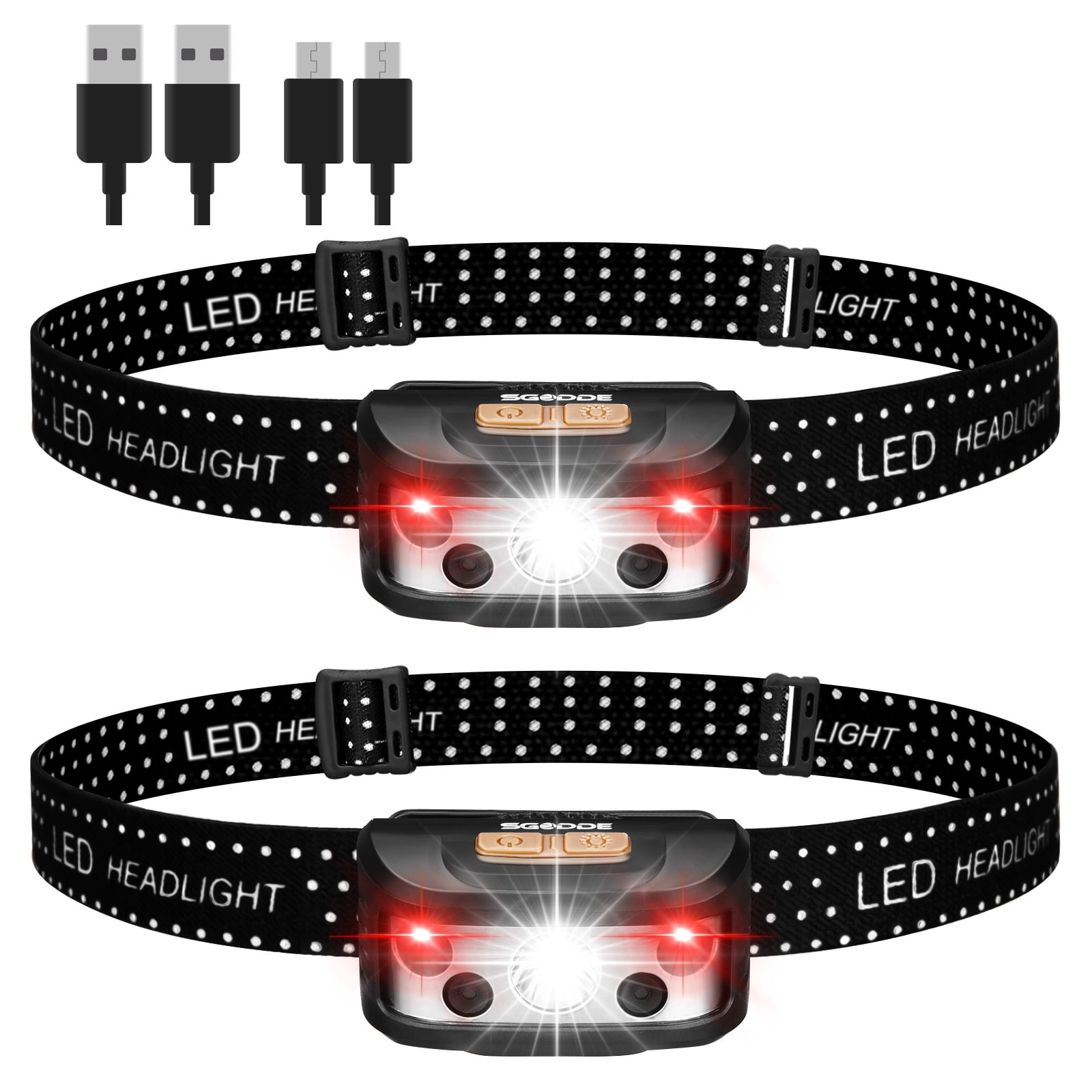 SGODDE 2-Pack Sensor Headlamp, 1000 Lumens, USB Rechargeable ...