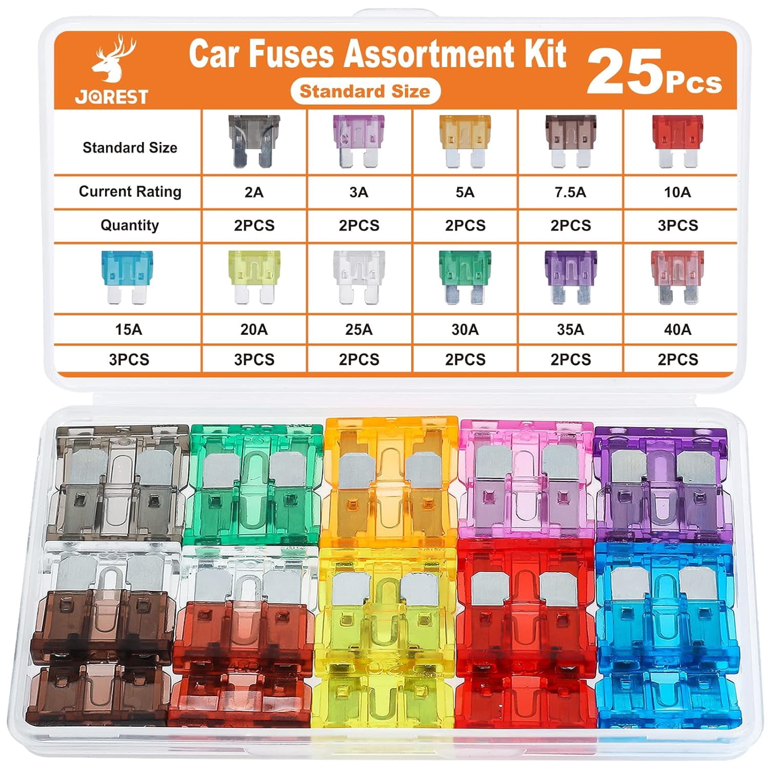 SH 25Pcs Standard Car Fuse Kit -Standard Blade Fuses Automotive ...