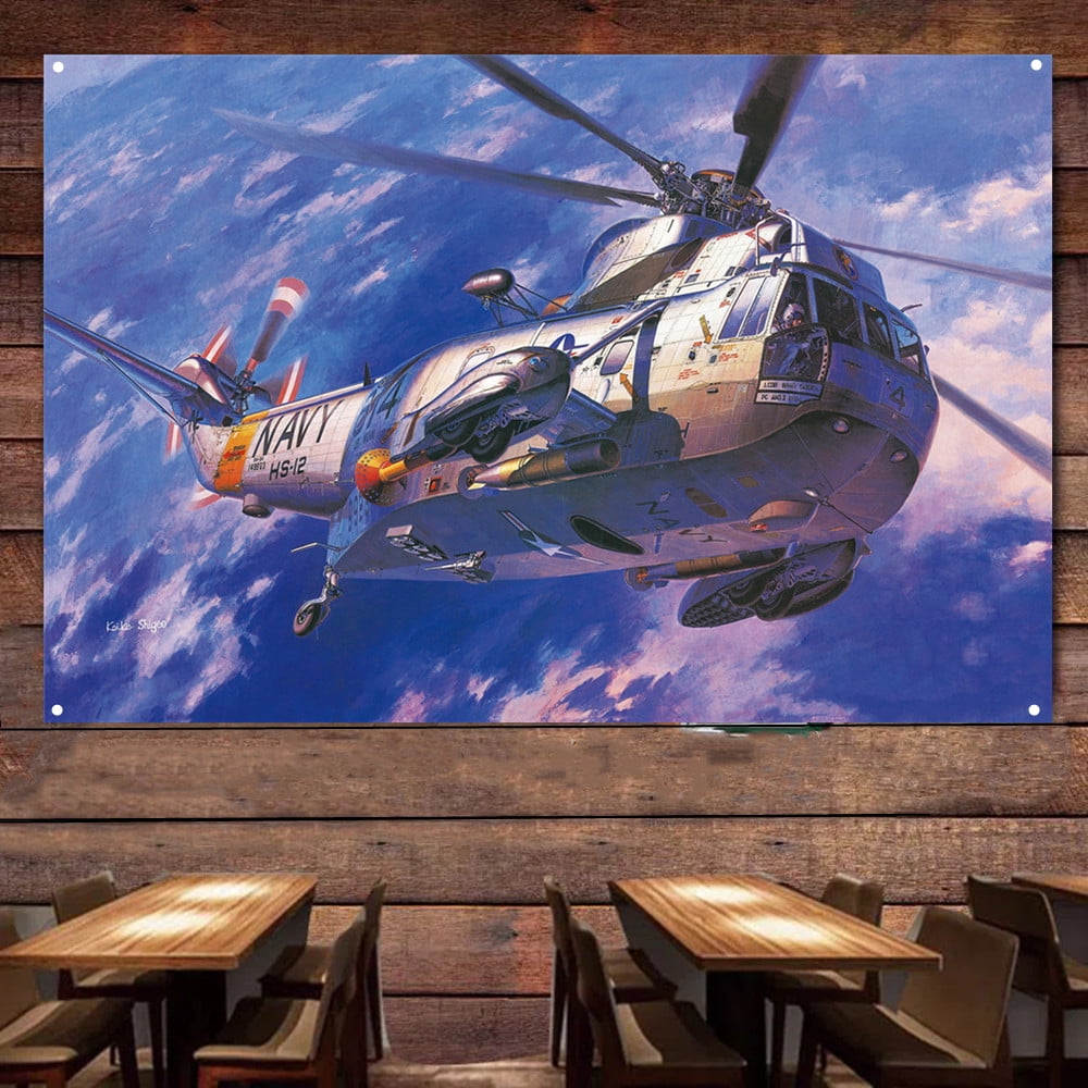 SH-3H Sea King Attack Helicopter Banner Wall Art - 38" x 57" Aviation ...