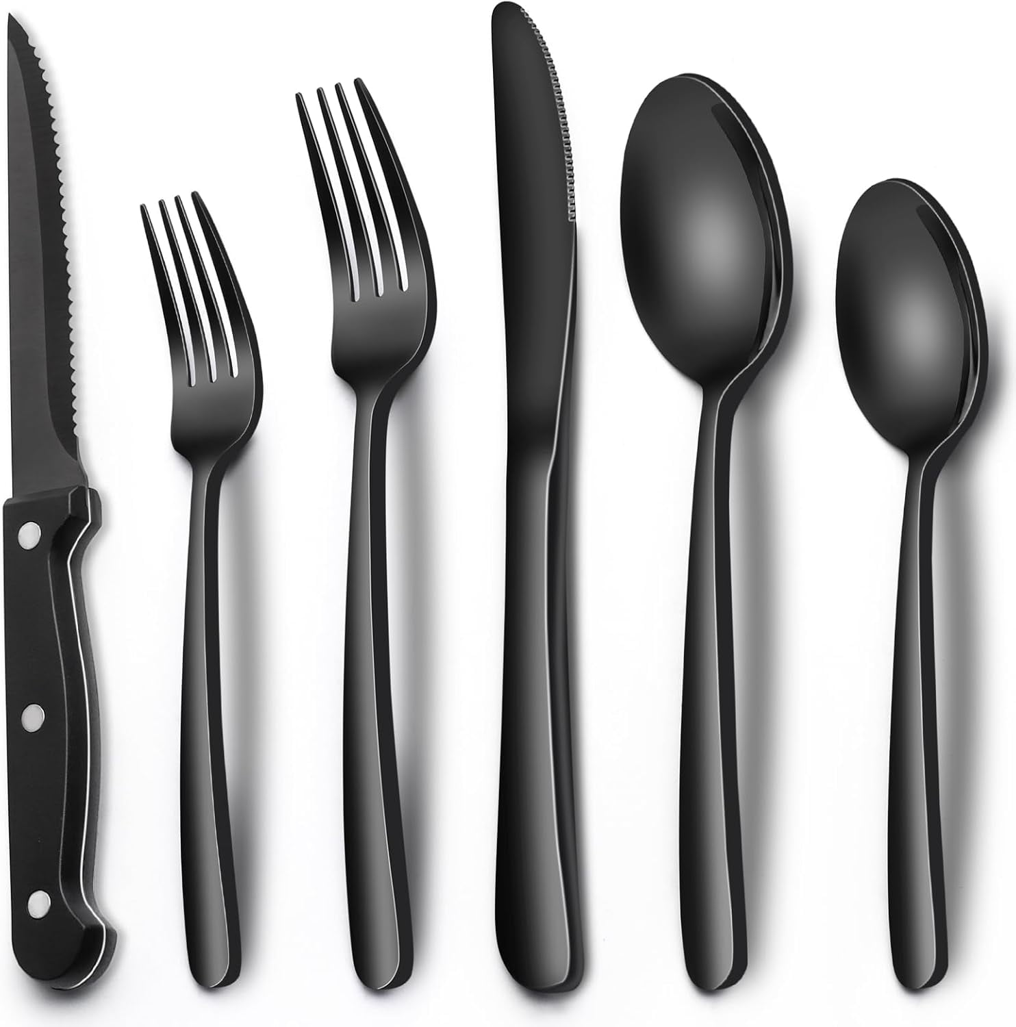 SH Black Heavy Duty Silverware Set, 24-Piece Stainless Steel Flatware ...