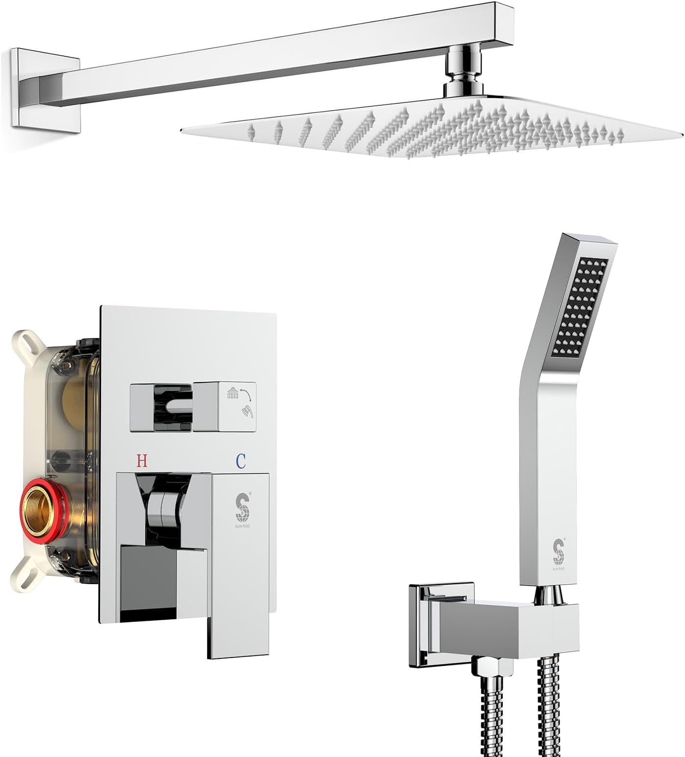 SH-F5043 Bathroom Luxury Rain Mixer Combo Set Wall Mounted Rainfall ...
