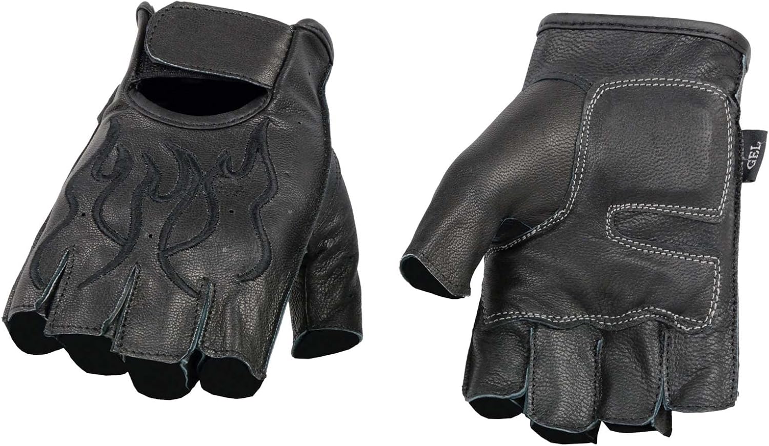 SH198 Men's Black Leather Gel Padded Palm Fingerless Motorcycle Gloves ...
