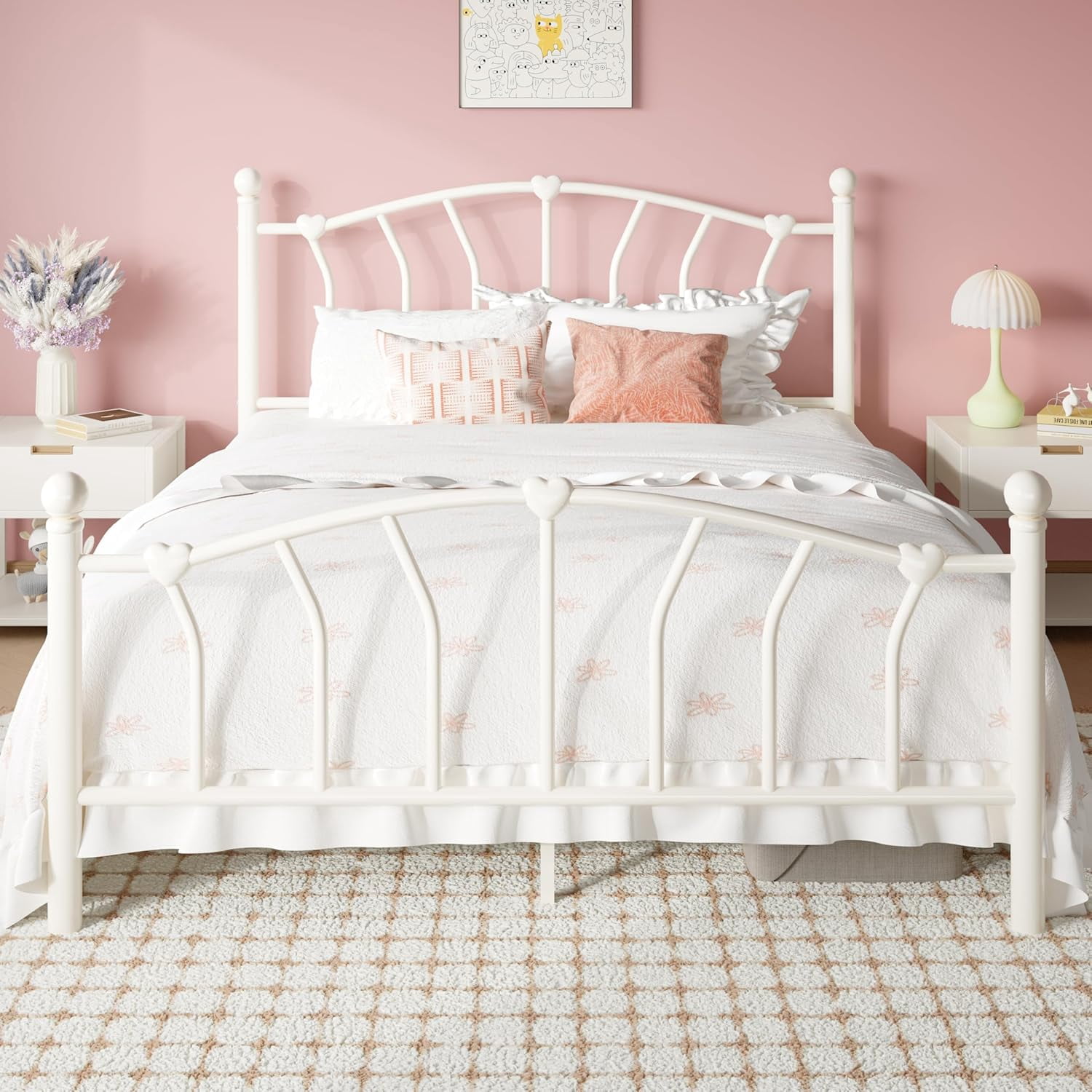 SHA CERLIN 14 Inch Queen Size Metal Platform Bed Frame with Heart ...