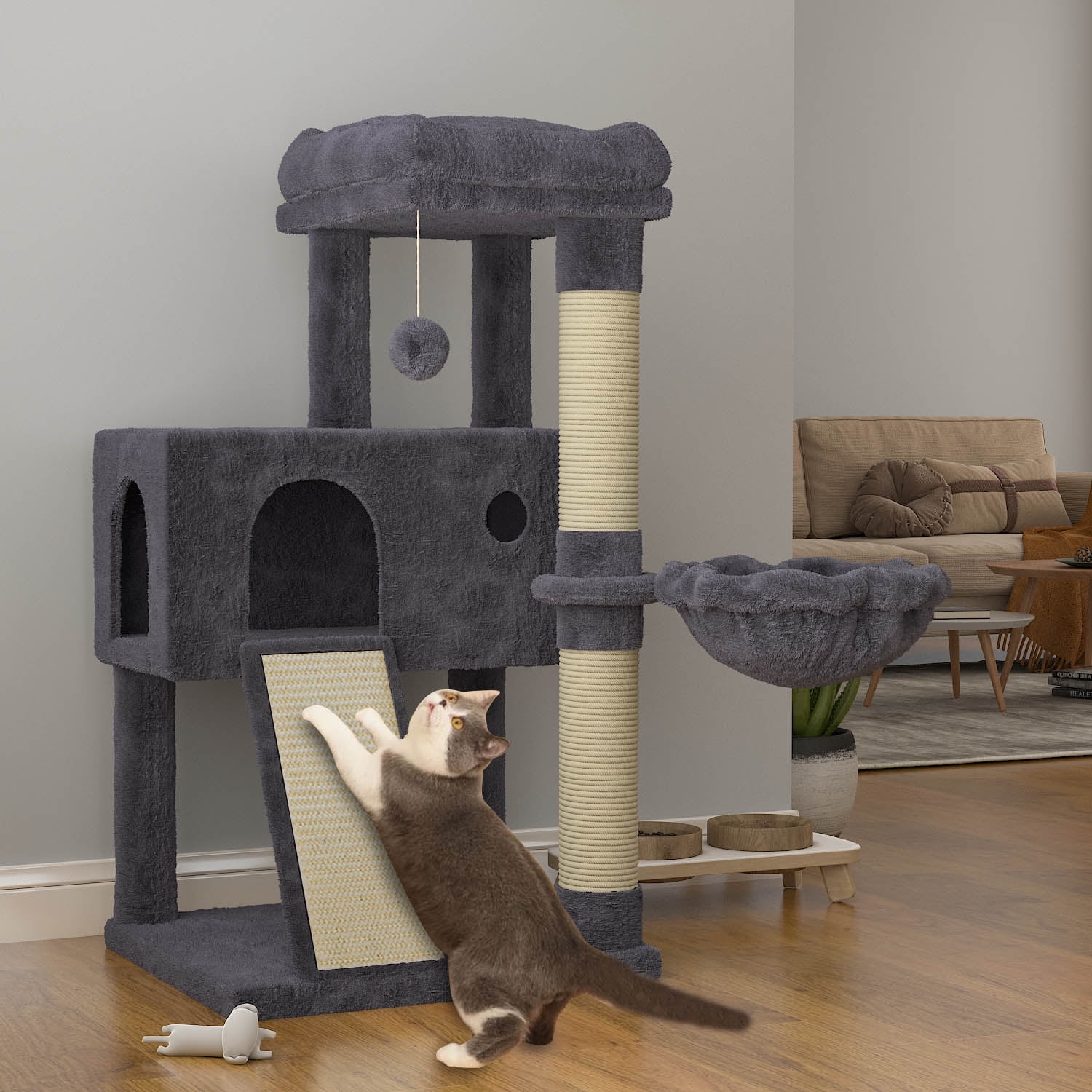 SHA CERLIN 36 in Blue Cat Tower with Scratching Posts, Soft Plush Cat ...