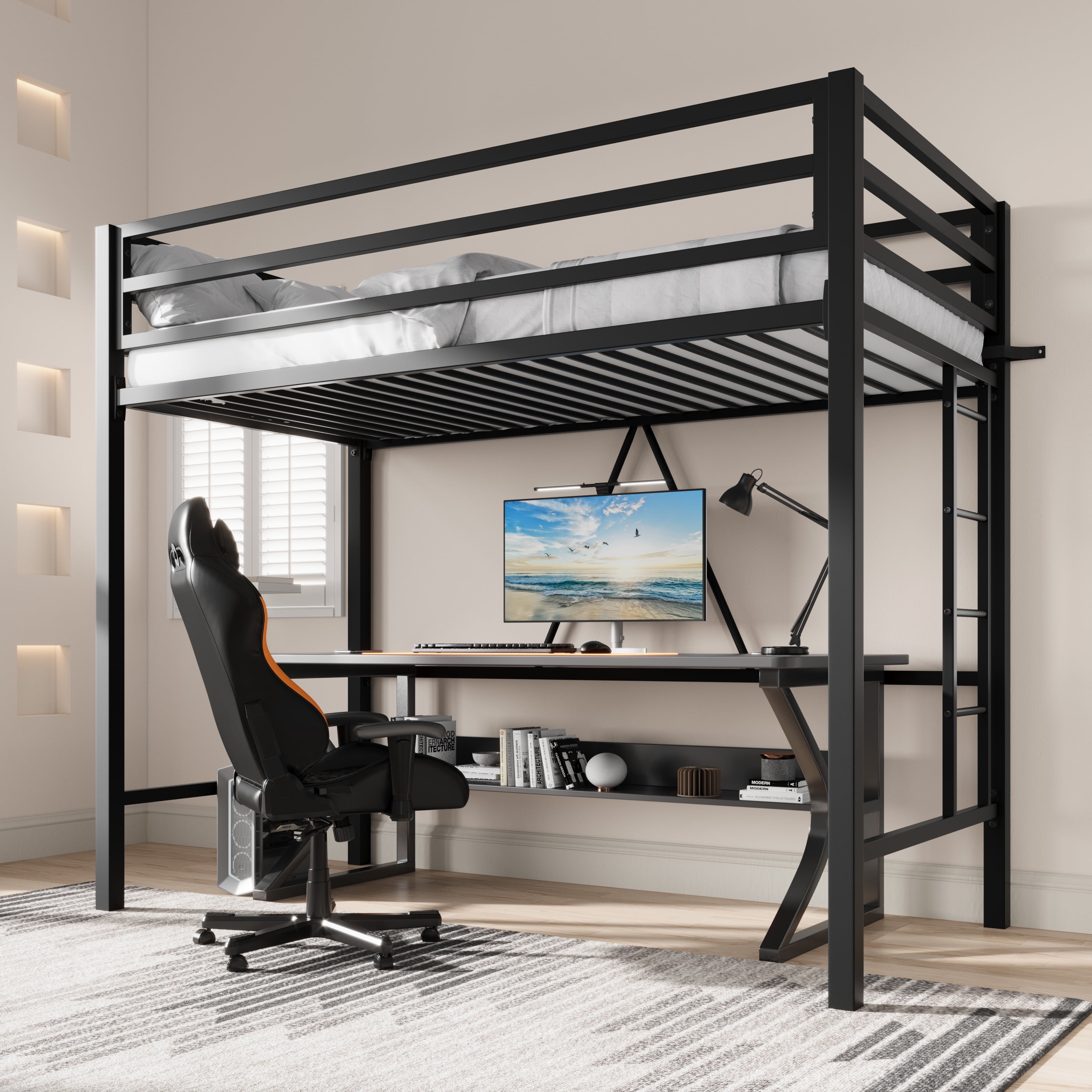 SHA CERLIN Twin-Size Heavy Duty Metal Loft Bed for Adults, Black with ...