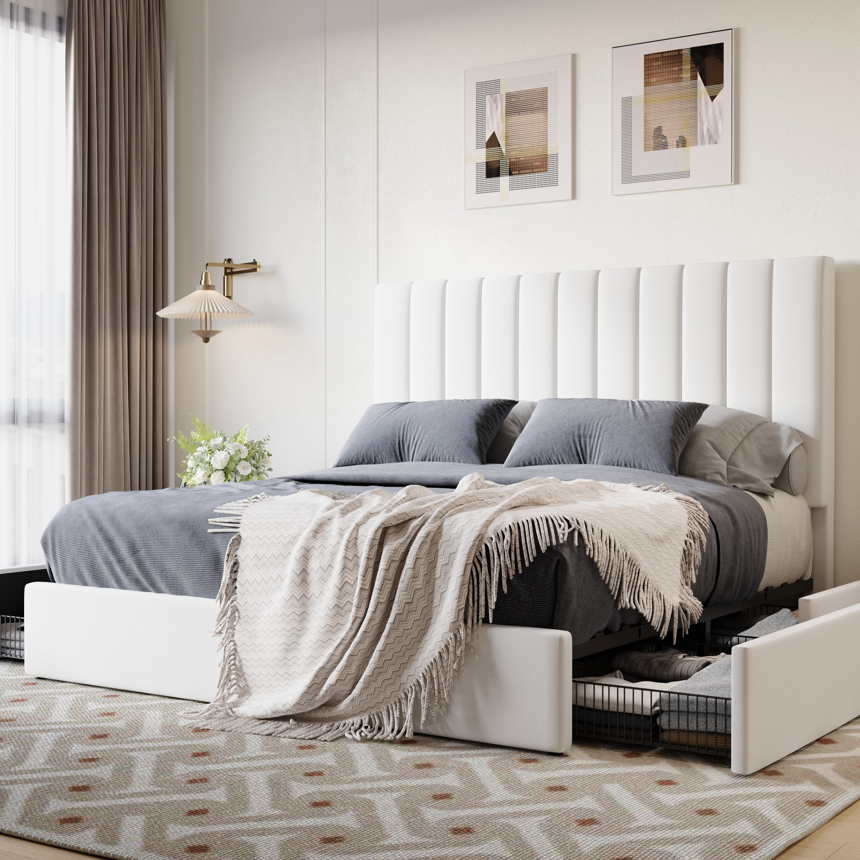 SHA CERLIN Queen Size Platform Bed Frame with 4 Storage Drawers ...