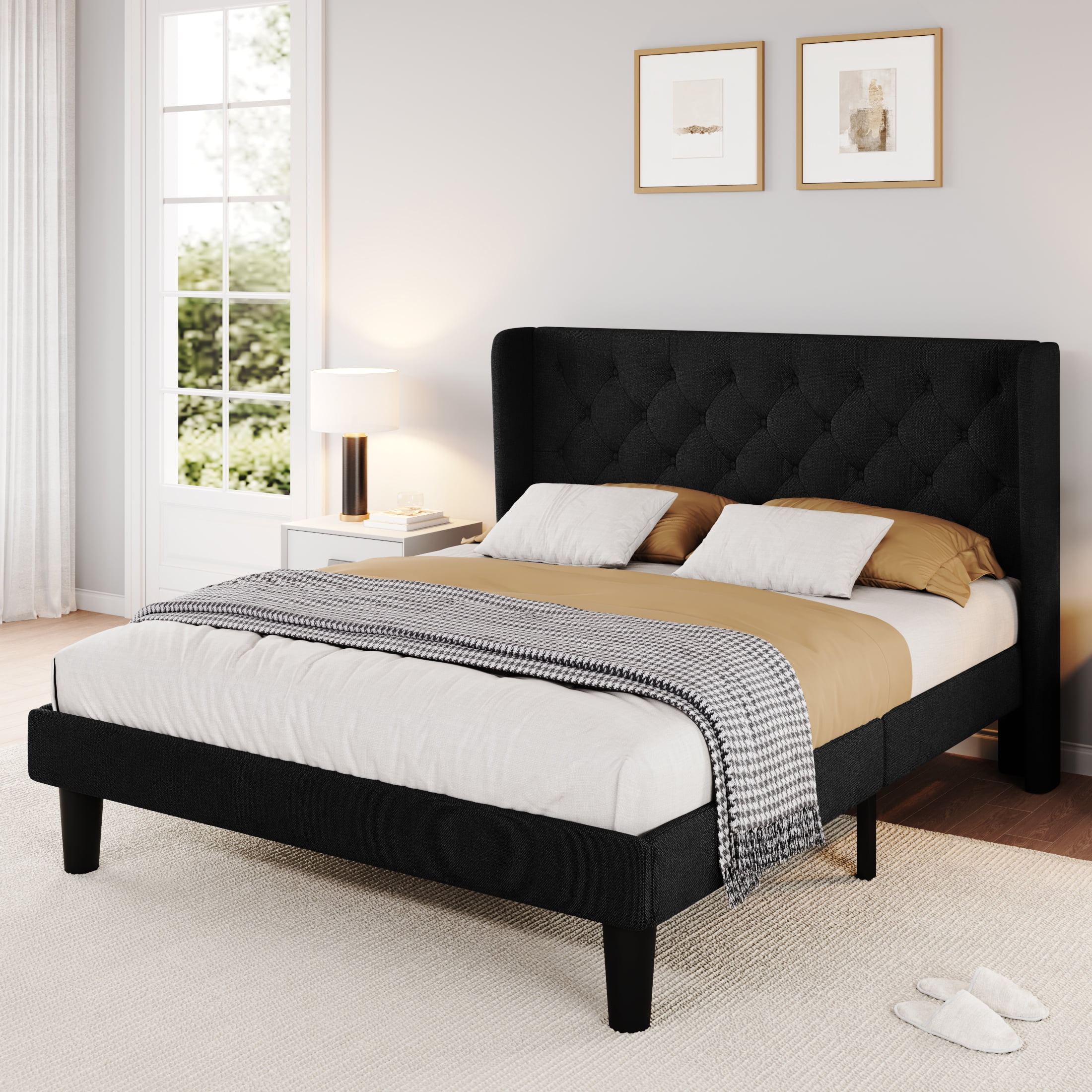 CERLIN Queen Size Tufted Platform Bed Frame, Wingback Upholstered ...
