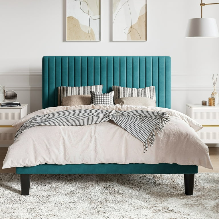 Teal velvet upholstered bed store