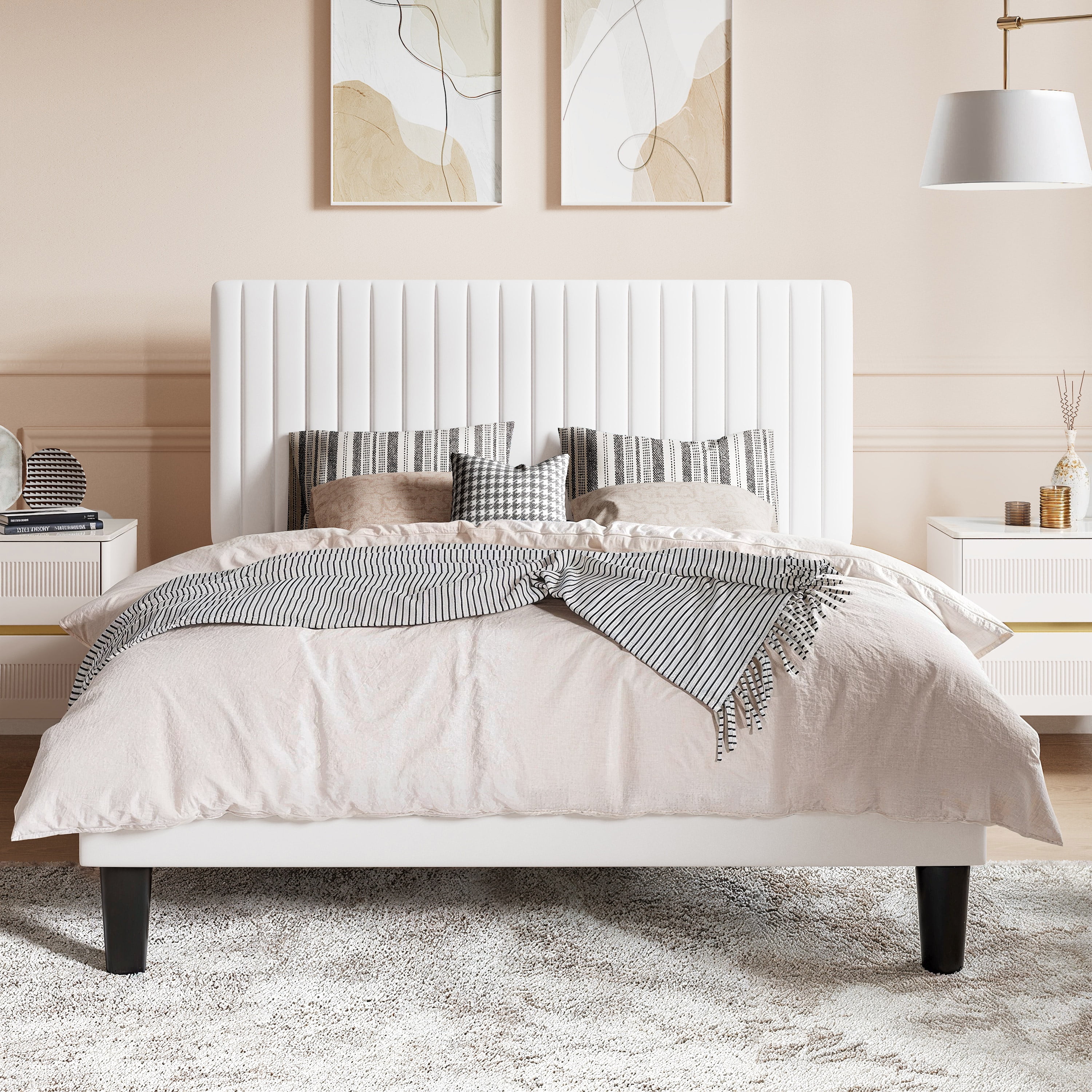 SHA CERLIN Full Size Velvet Upholstered Platform Bed Frame with ...