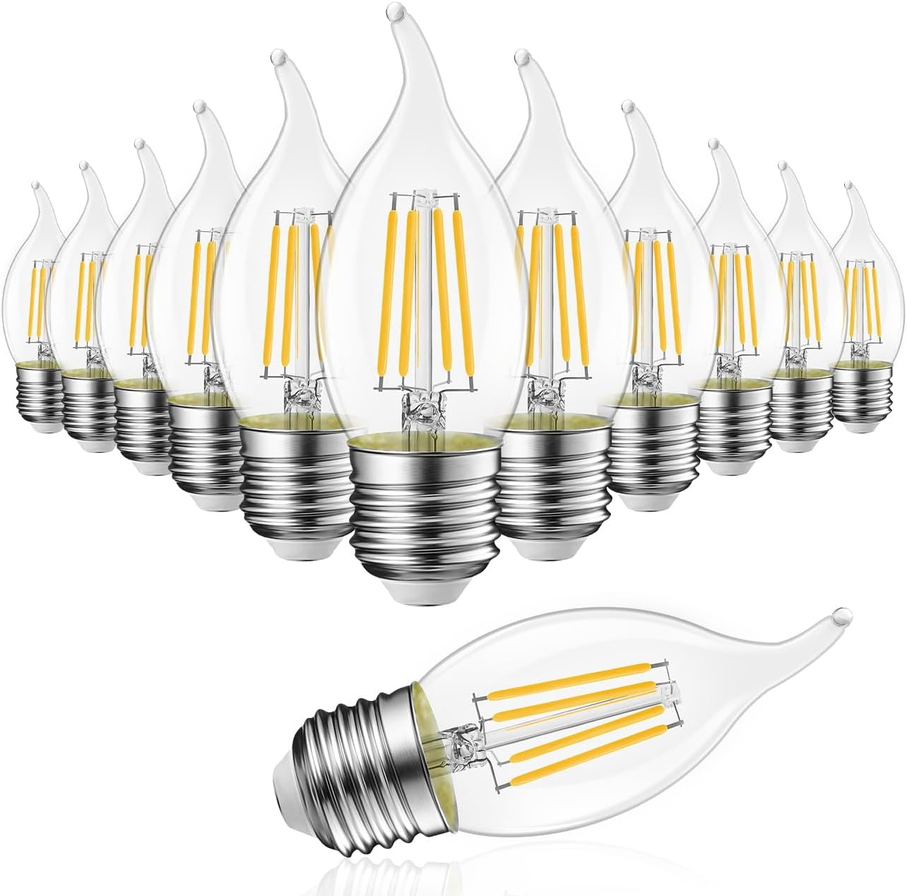 SHAANXIXIAN Flame Tip LED Filament Bulb Candelabra E26 Base Dimmable 4 ...