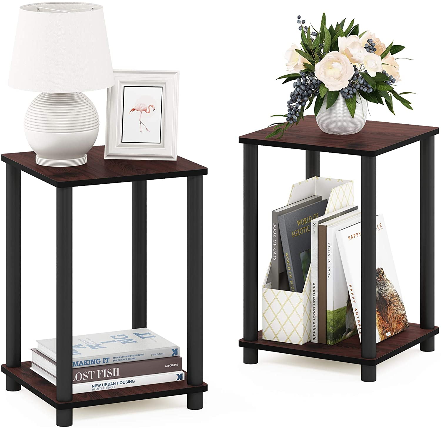 SHAANXIXIAN Turn-N-Tube End Table Corner Shelves, Set of 2, Dark Cherry ...
