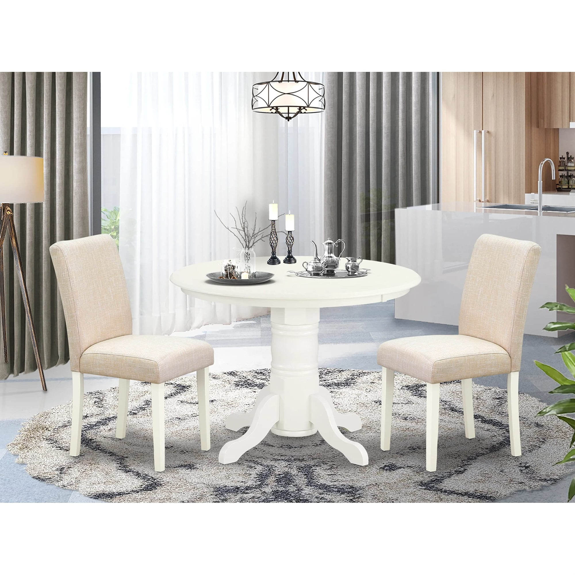SHAB3-LWH-02 3Pc Round 42 Inch Dining Room Table And A Pair Of Parson ...