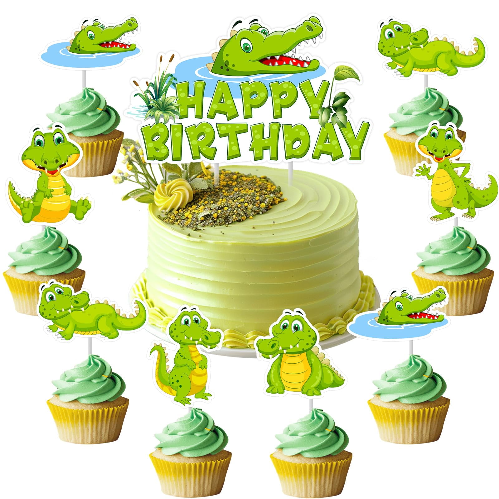 SHADOAMP Alligator Birthday AJH3 Cake Decorations, Crocodile Theme ...
