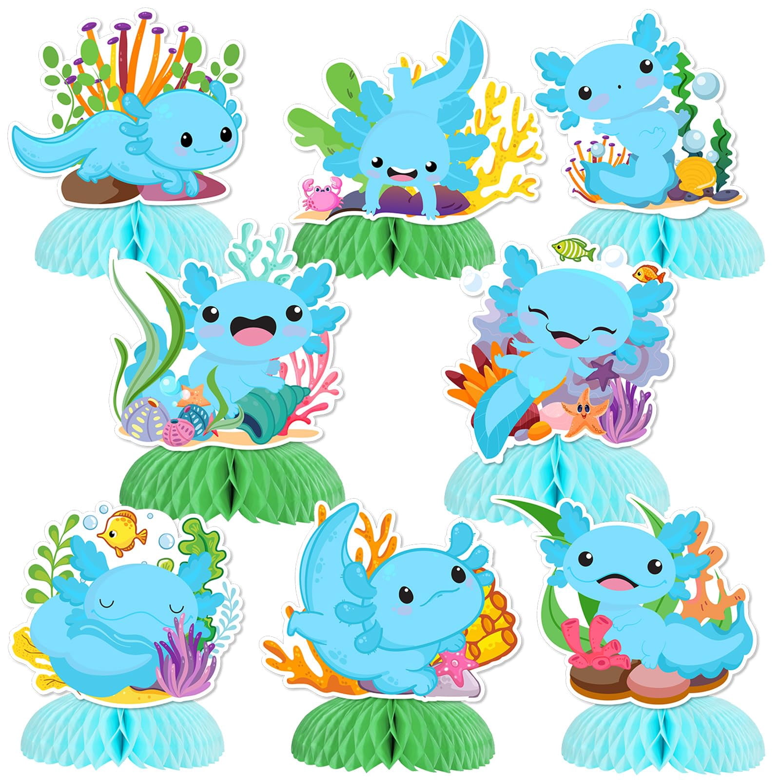 SHADOAMP Axolotl Party Decorations Blue, 8pcs Axolotl Honeycomb ...