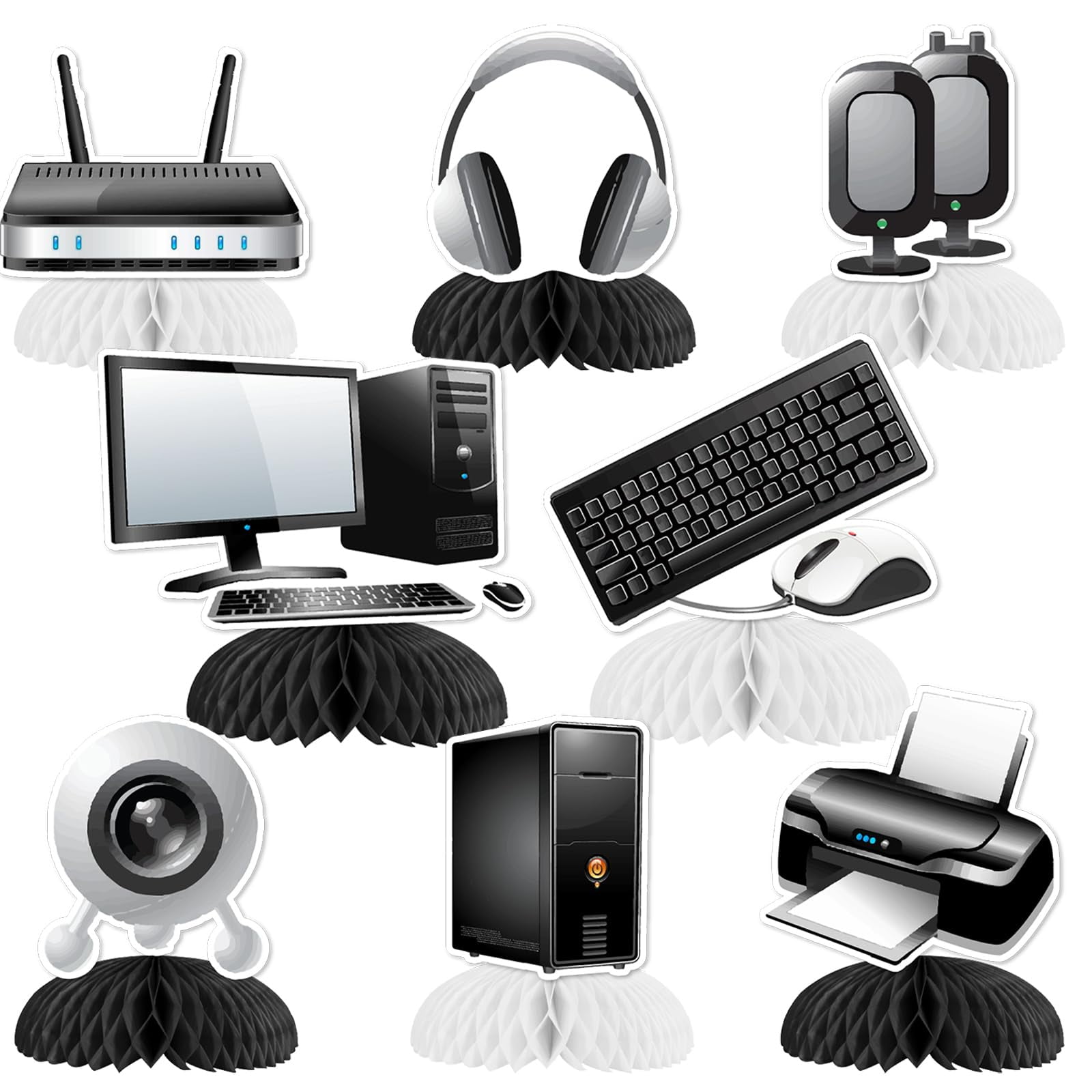 SHADOAMP Computer Themed Honeycomb STF9 Centerpiece, Computer Party ...