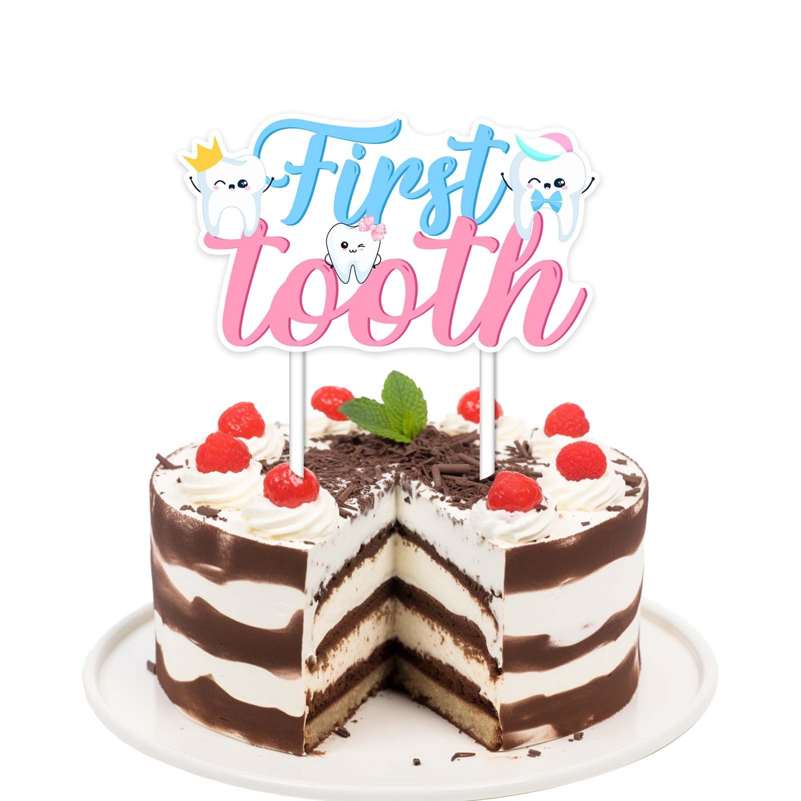 SHADOAMP First Tooth AJH3 Cake Topper, First Tooth Themed Decorations ...