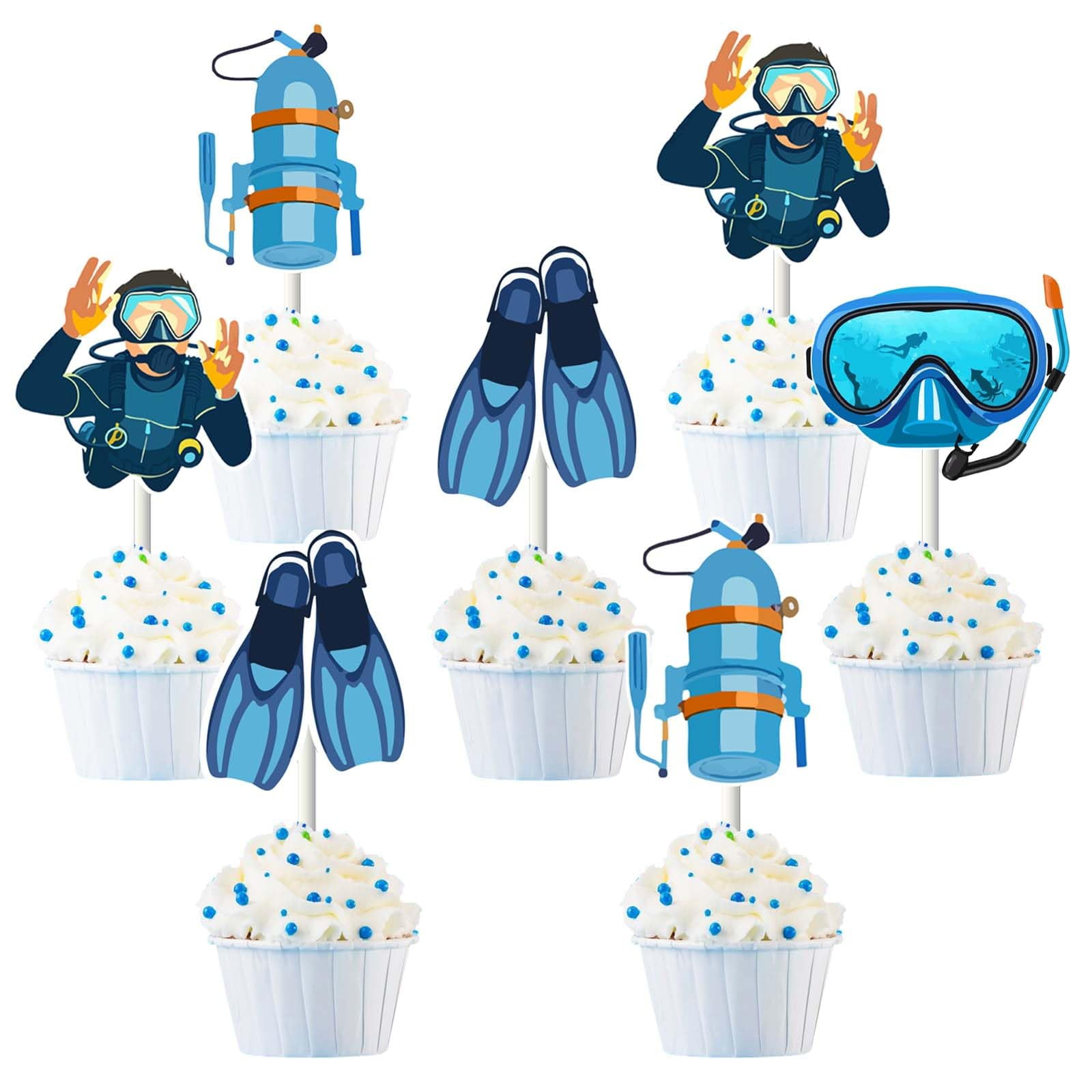 SHADOAMP Scuba Diving Cake Decorations, 24pcs Scuba Diving Cupcake ...