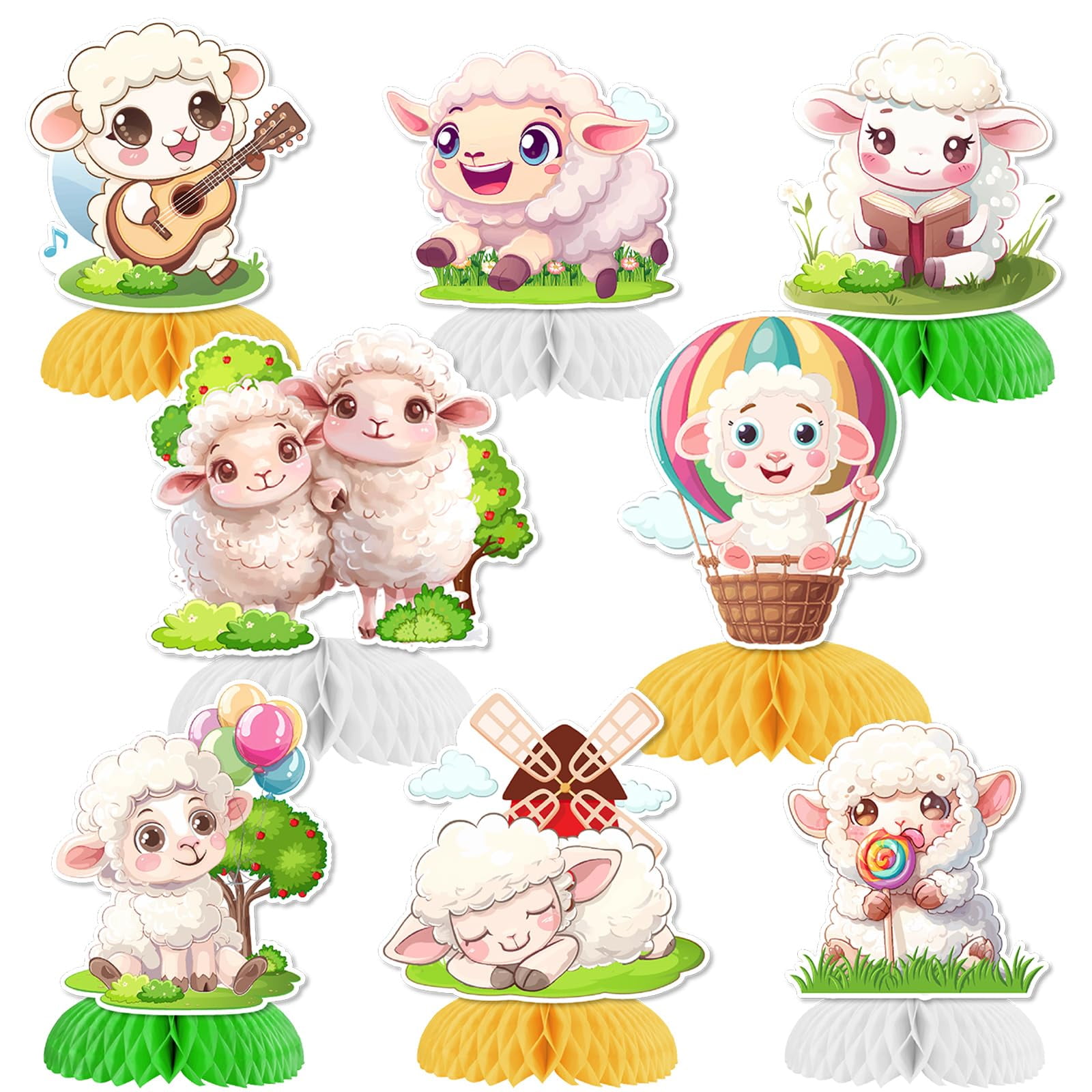 SHADOAMP Sheep Party Decorations, 8pcs Sheep Honeycomb Centerpiece Farm ...