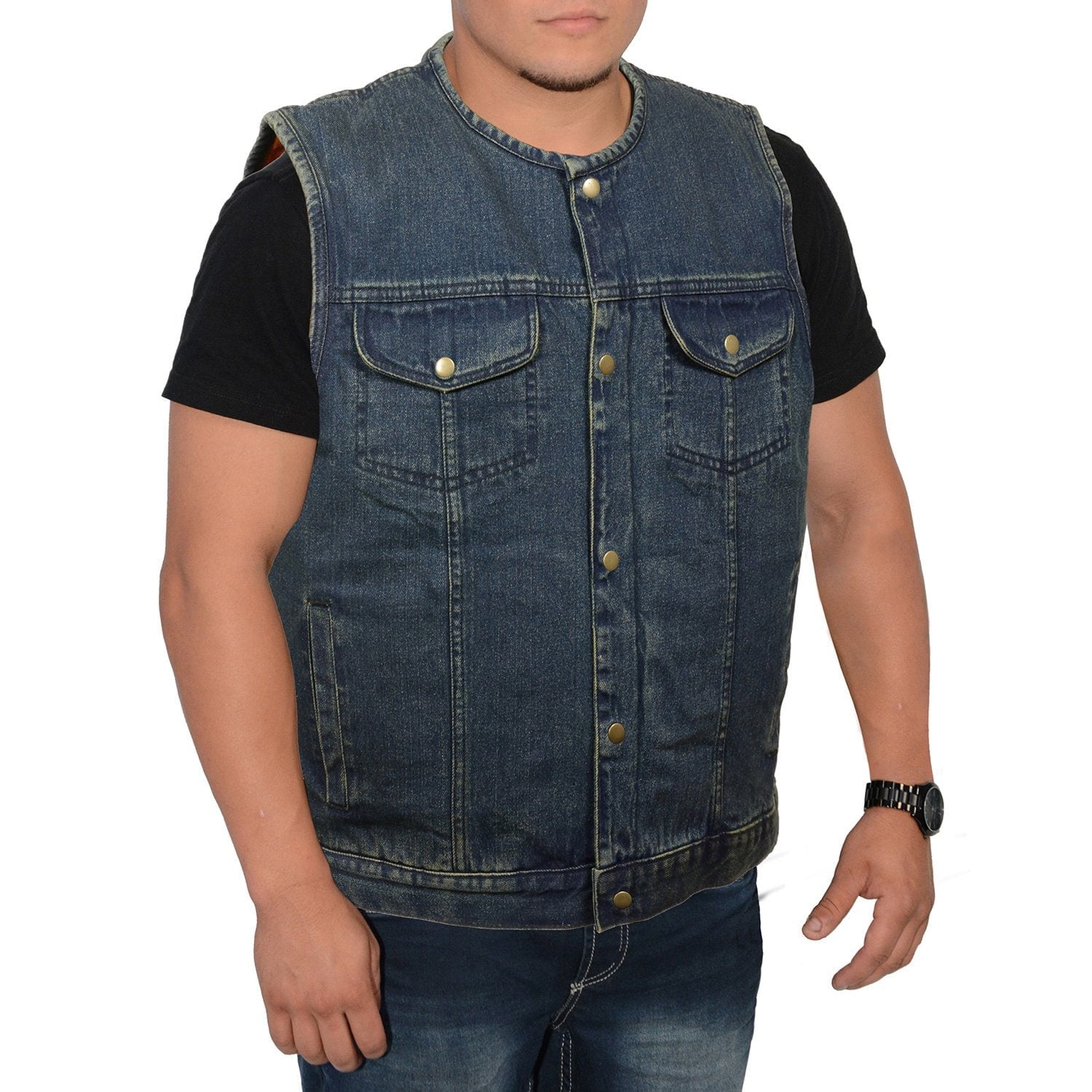 SHAF INTERNATIONAL Men's Collarless Denim Vest - Walmart.com