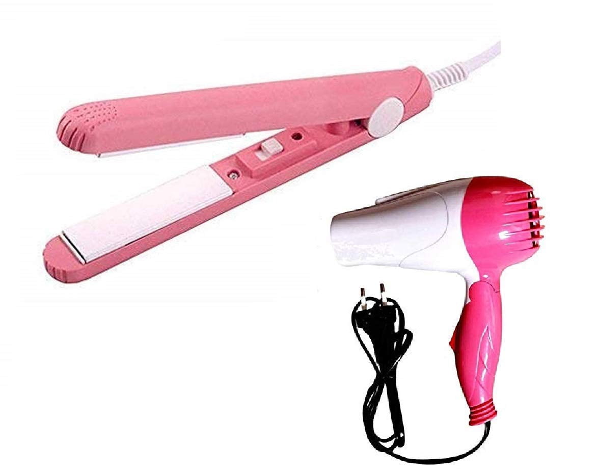 SHAGGY Womens Girls 1 Pink Plastic Hair Straightener and 1 Hair Dryer ...