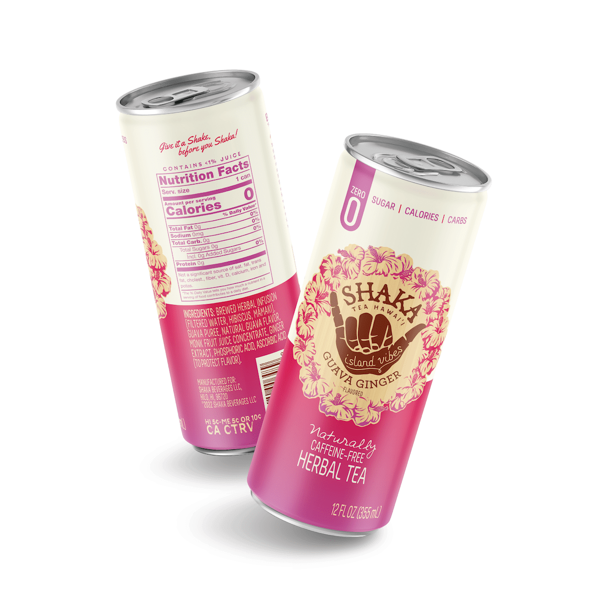 Shaka Tea, Guava Ginger Herbal Tea Drink, Zero Sugar, 12 fl oz Cans ...