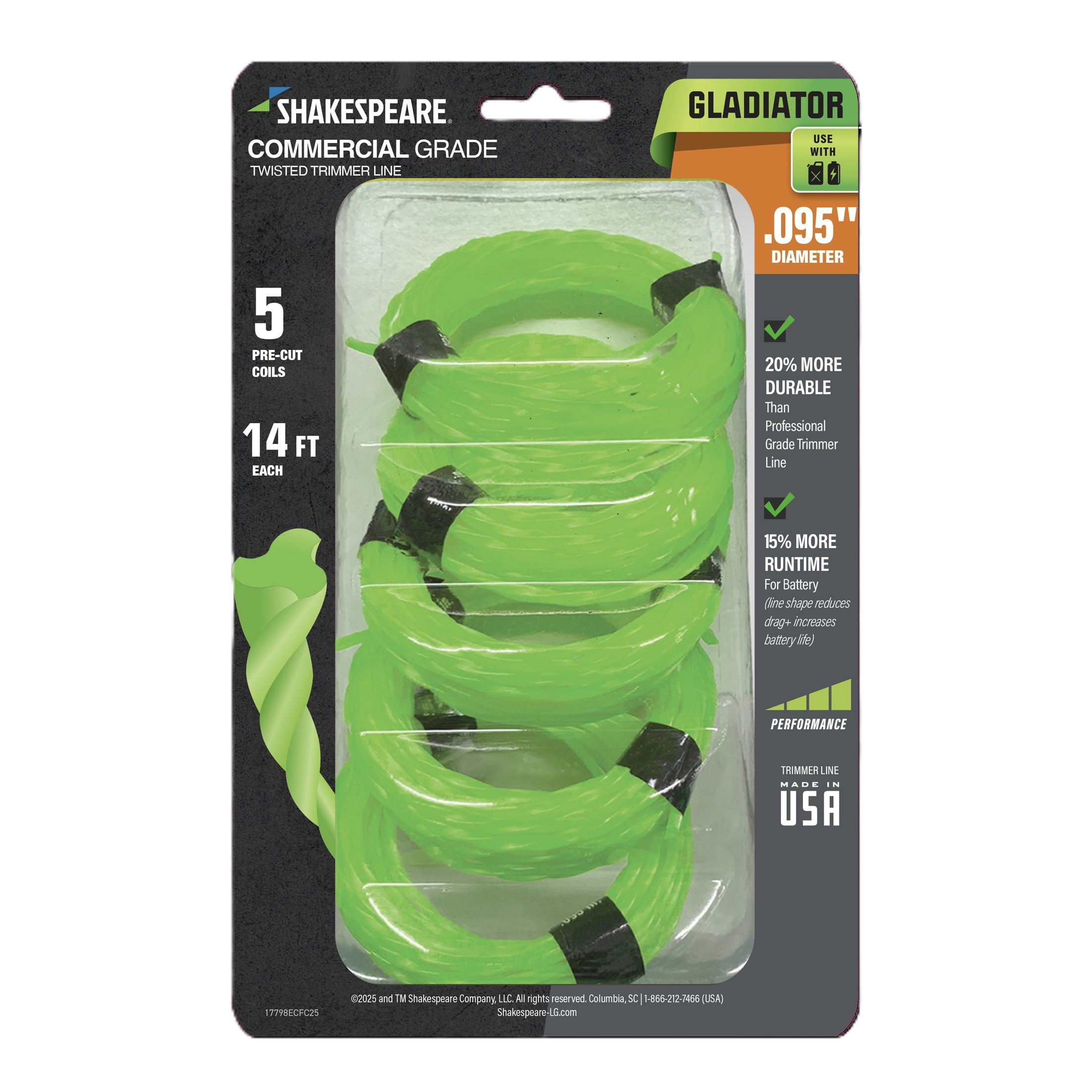 SHAKESPEARE 0.095"x14' Commercial Trimmer Line Coils - Green, Hurricane ...