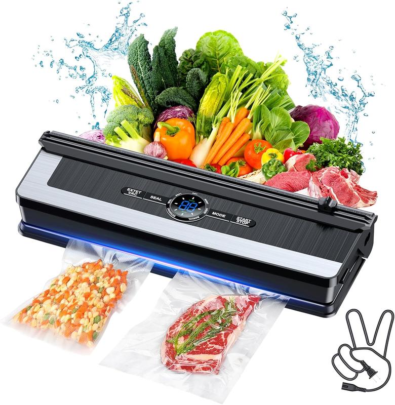 SHALKK LED Food Vacuum Sealer Machine - 8 in 1 with Build-in Cutter ...