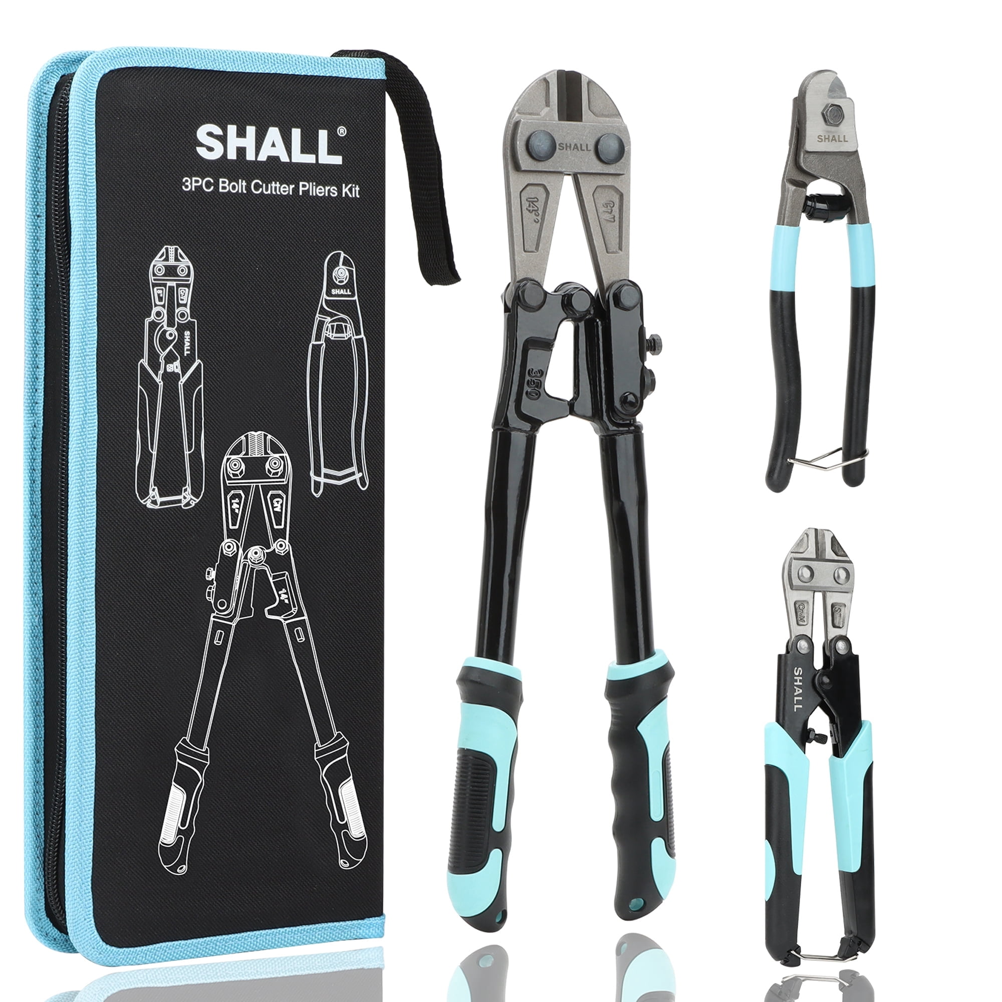 SHALL 3-Piece Bolt Cutters 14 Inch Heavy Duty Mini Wire Rope Cutter ...