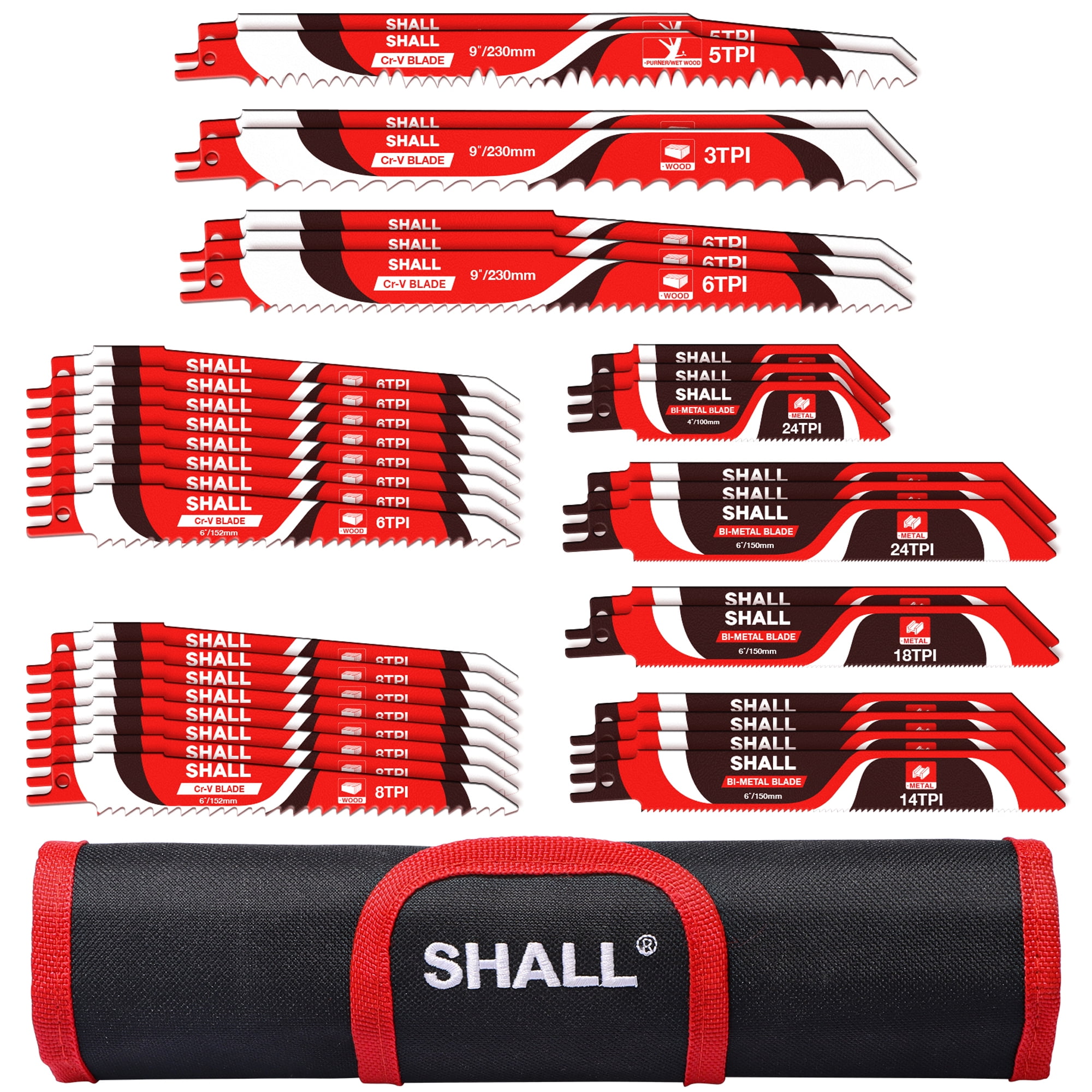 SHALL 34-Piece Reciprocating Saw Blades Set, Wood Carbon Steel Blades ...