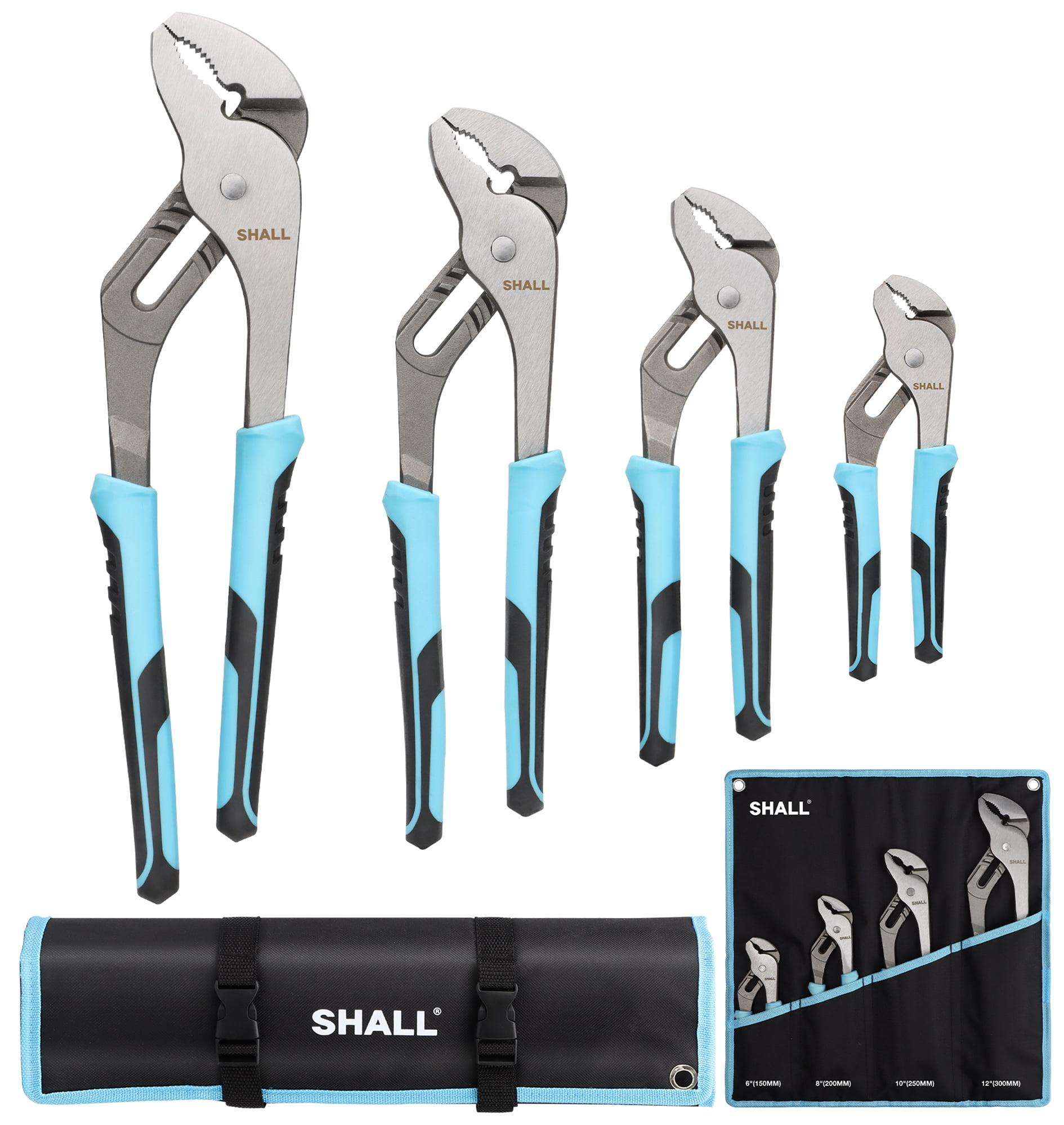 SHALL 4-Piece Groove Joint Pliers Set, 12/10/8/6 Inch, Adjustable ...