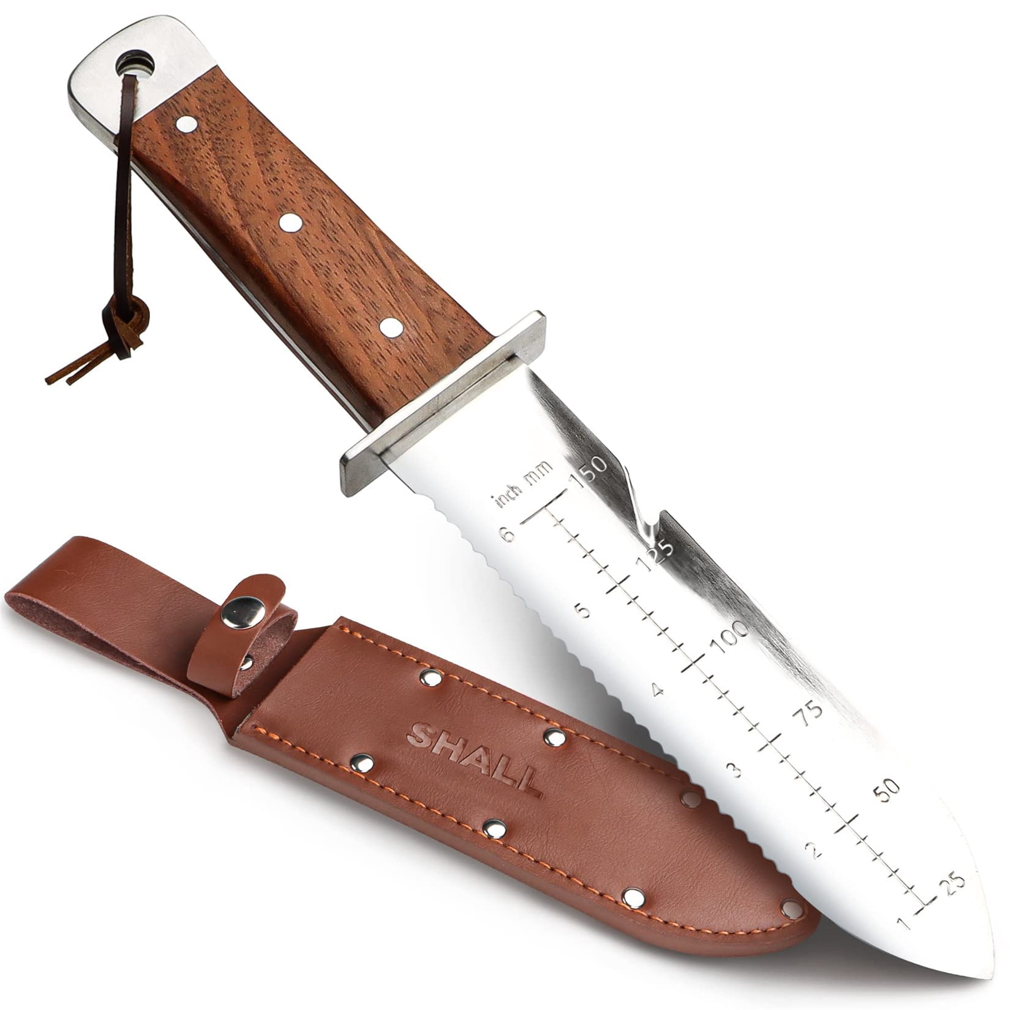 SHALL Hori Hori Garden Knife for Gardening with 7-inch Stainless Steel ...