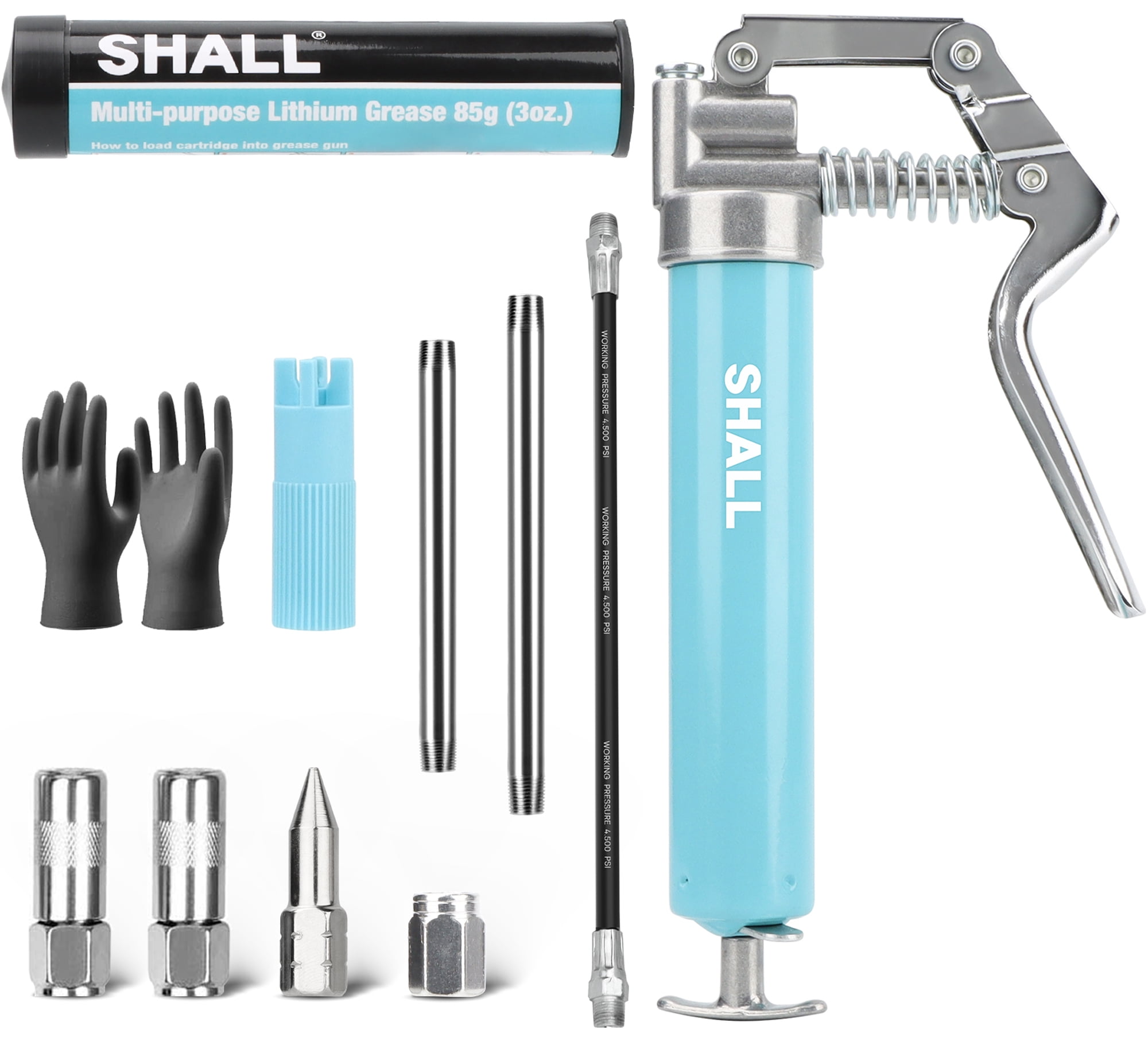 SHALL Mini Grease Gun Kit (3.52OZ, 3000PSI) with Fittings Parts & Zerk ...