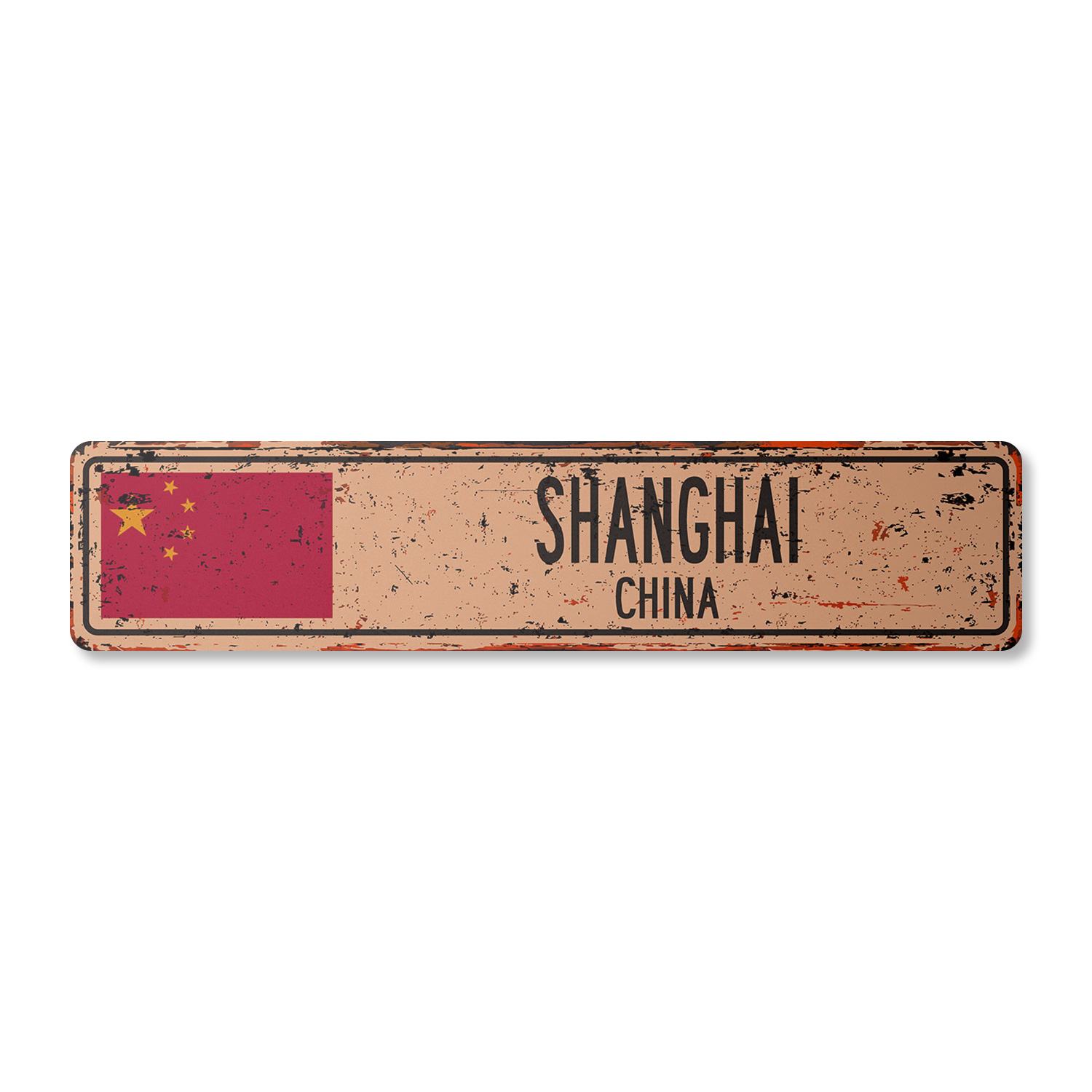 SHANGHAI CHINA Vintage Aluminum Street Sign Asian Chinese flag city ...